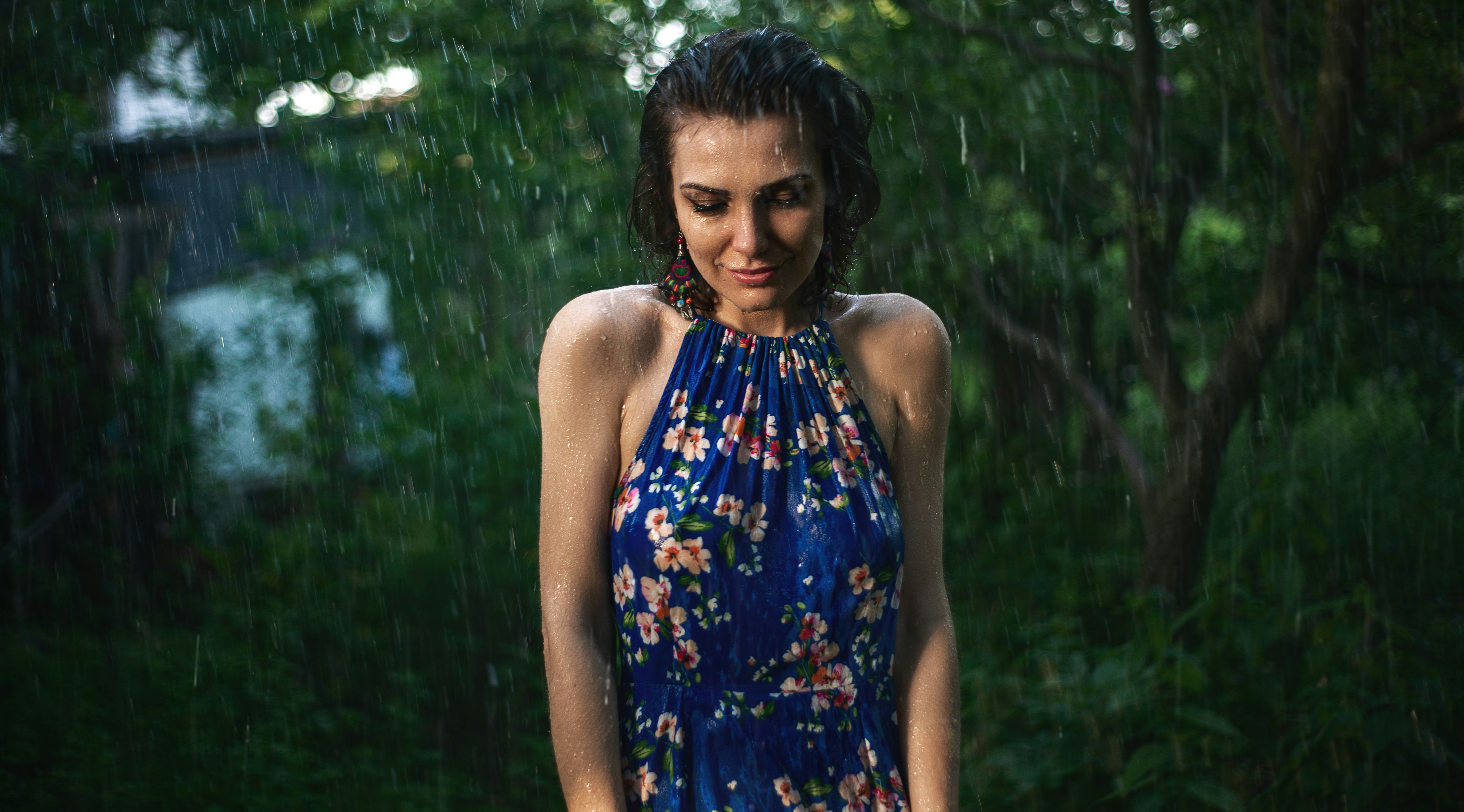 Rain-kissed Summer Portrait in a Floral Blue