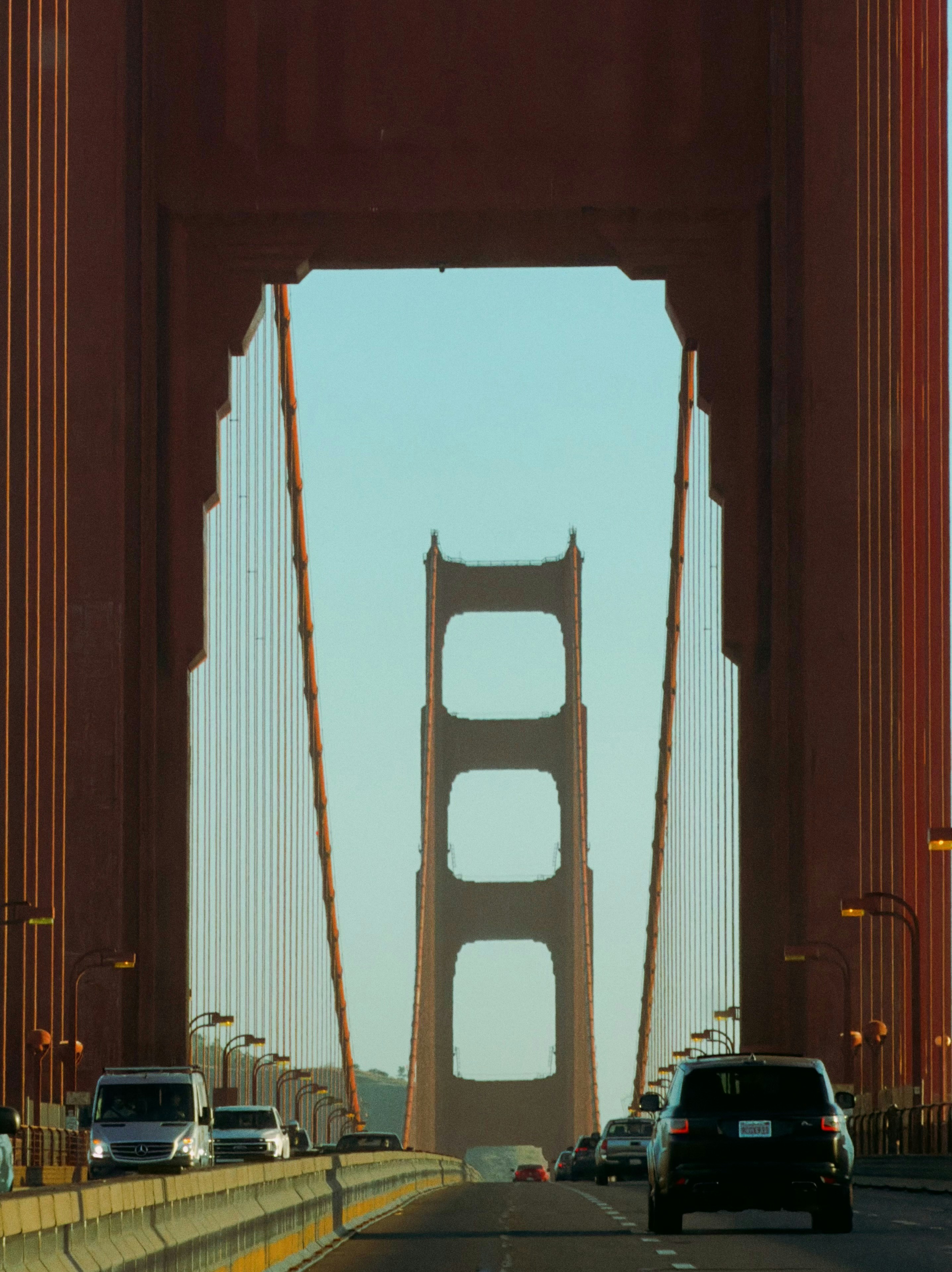 Through the Towers: Cars Converge on the Golden Gate Bridge Frame