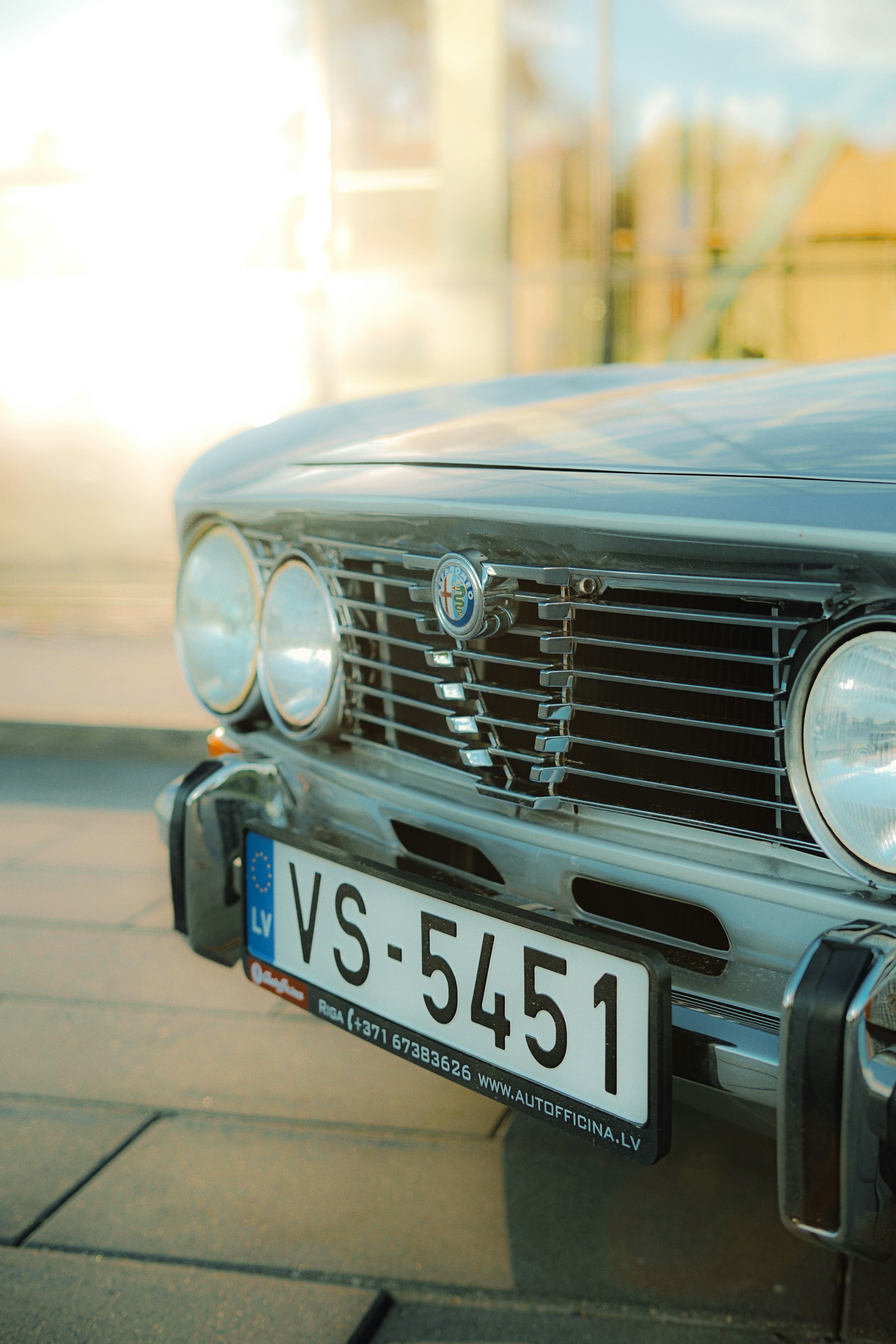 Front-and-Centre: Classic Car Grille in Soft Sunset Light
