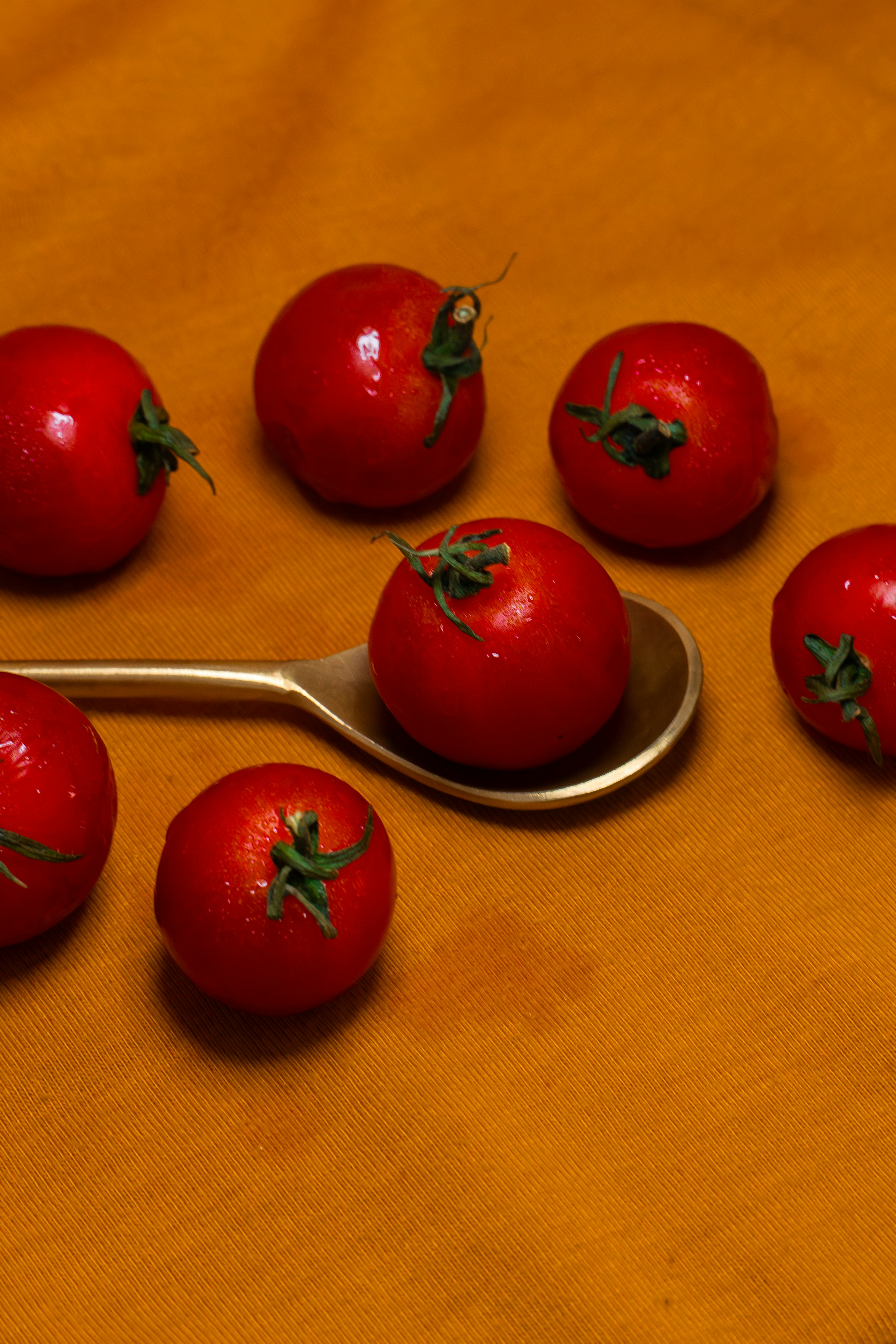 Scarlet Bites: Tomatoes on a Citrus Orange Canvas