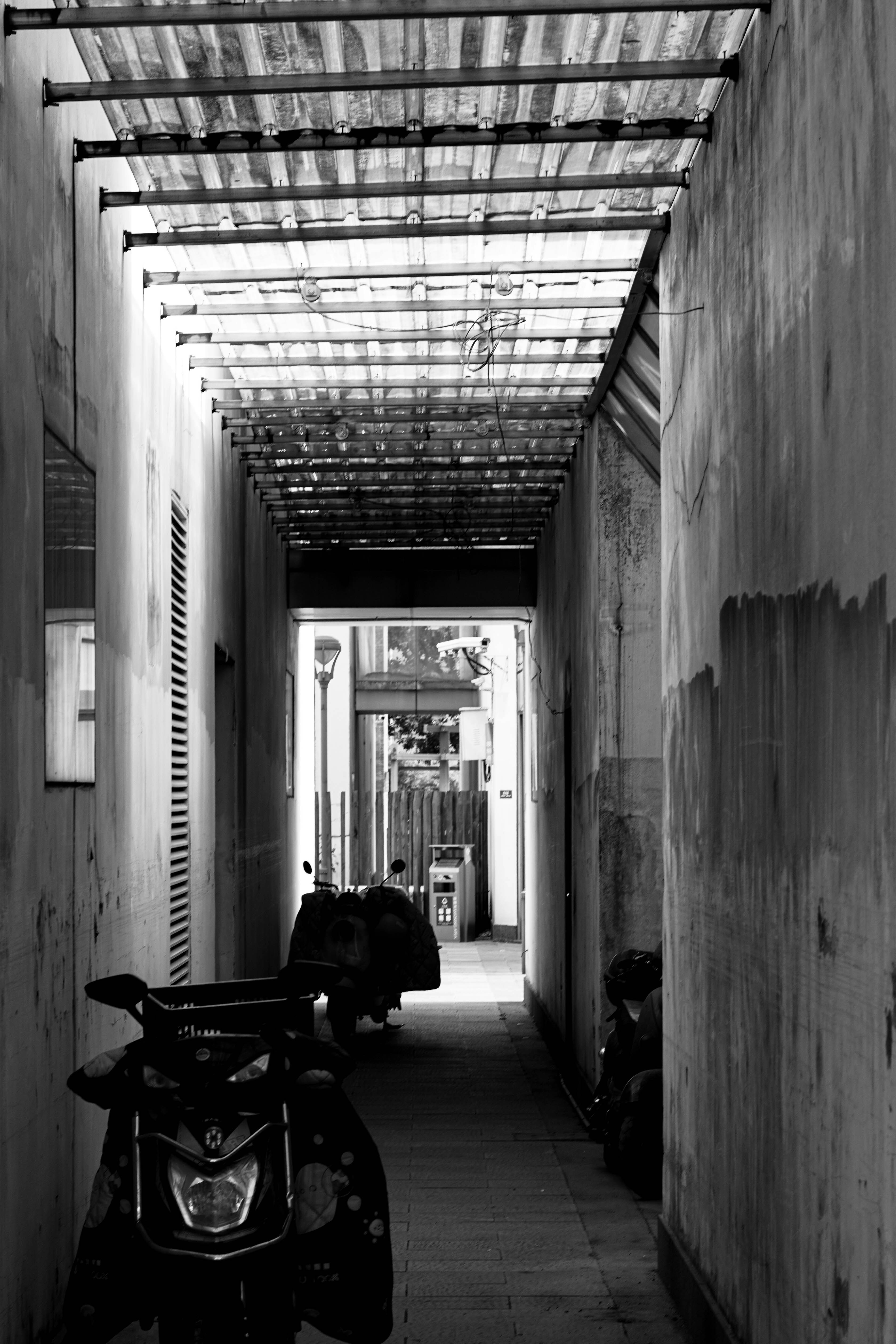 Muted Corridor: Light at the End of a Narrow Passage