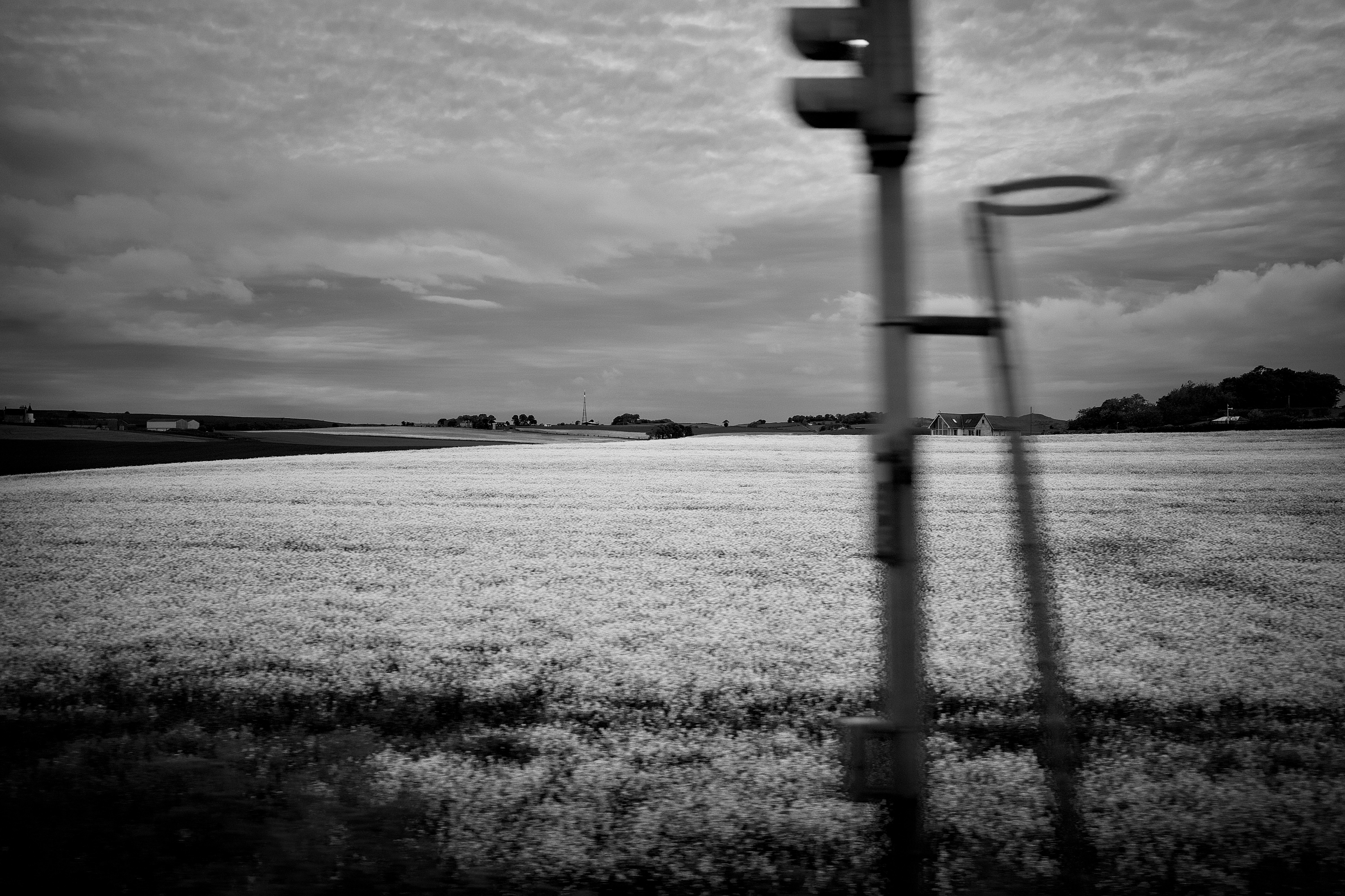 Blurred Fence Lines over a Silent Field