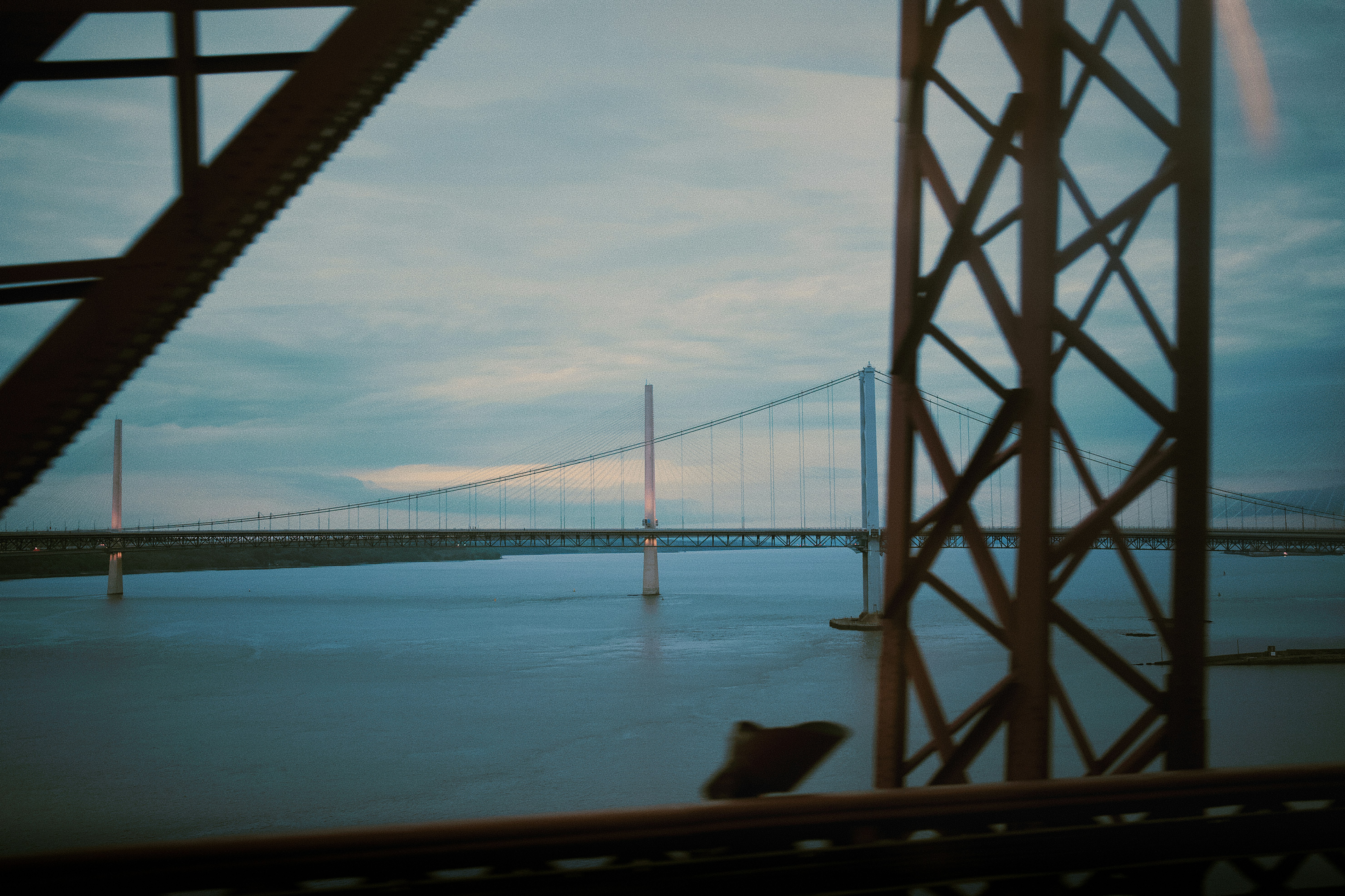 Blue Hour Bridge: Framed by Steel and Water