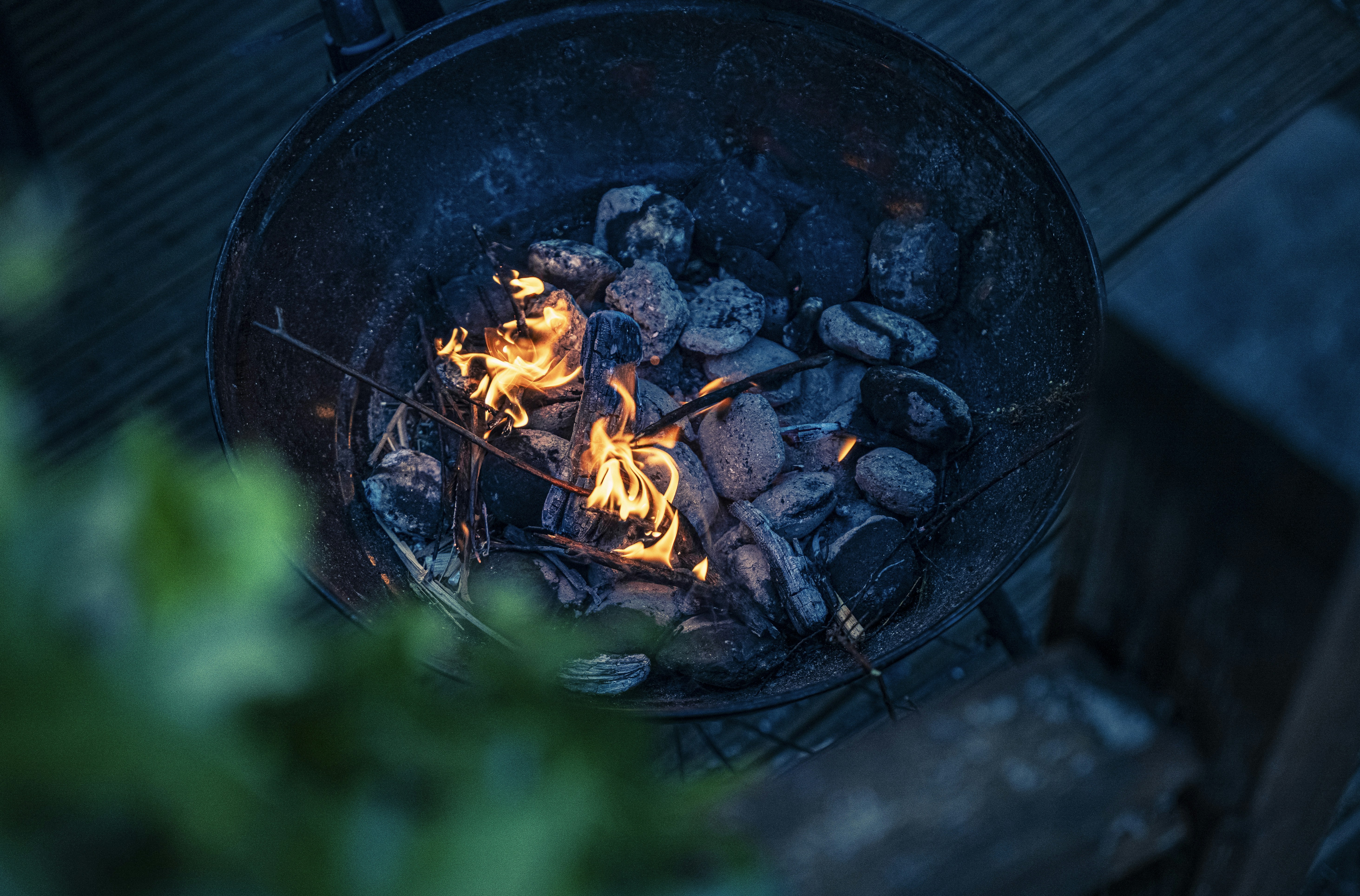 embers in a quiet backyard brazier