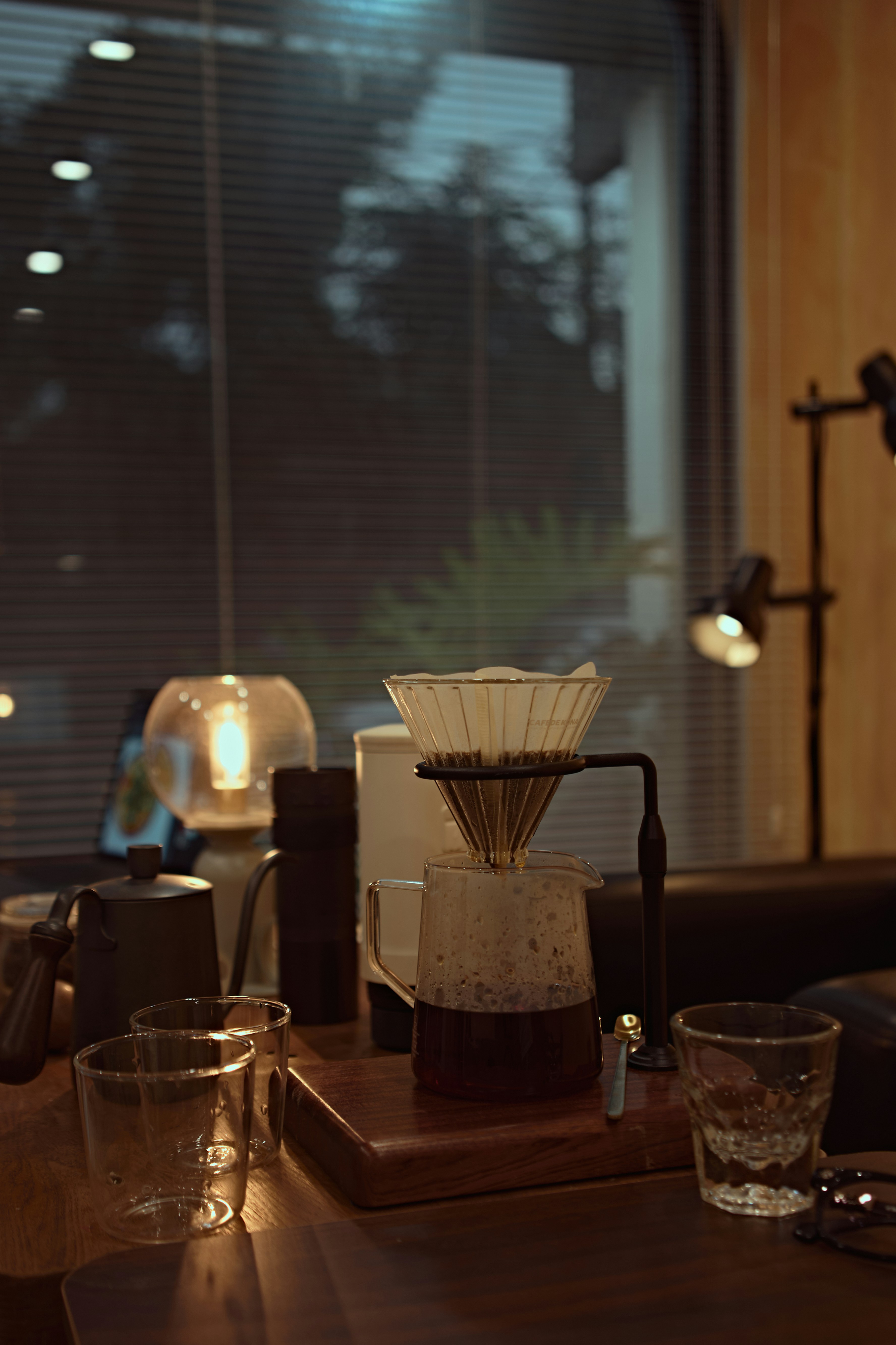 Pour-Over Quiet: A Café Scene with a Central Drip Station