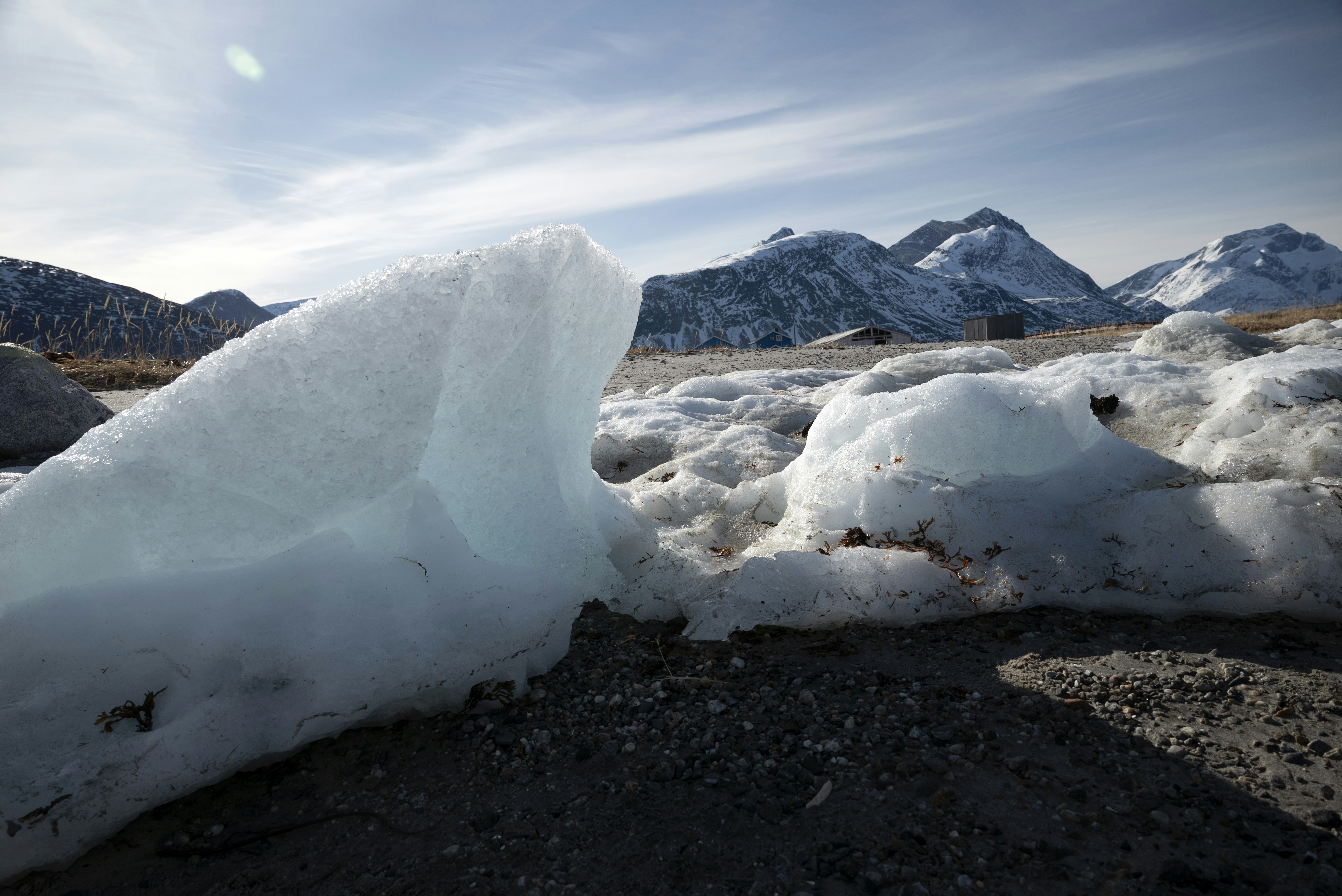 Ice Sculptures on a Nordic Shore Under a Clear Sky