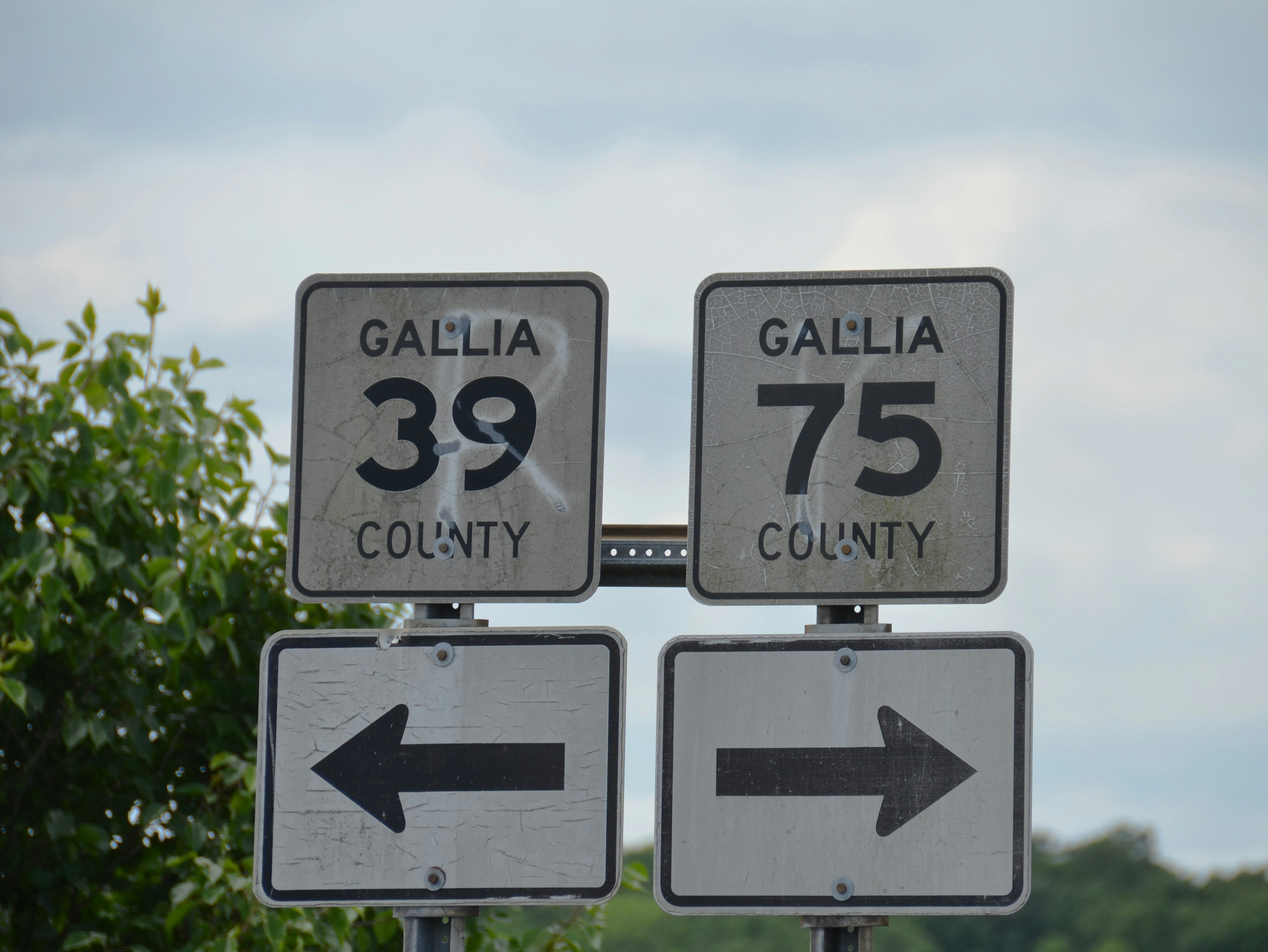 Directional Confluence: Split Signpost at a Rural Junction