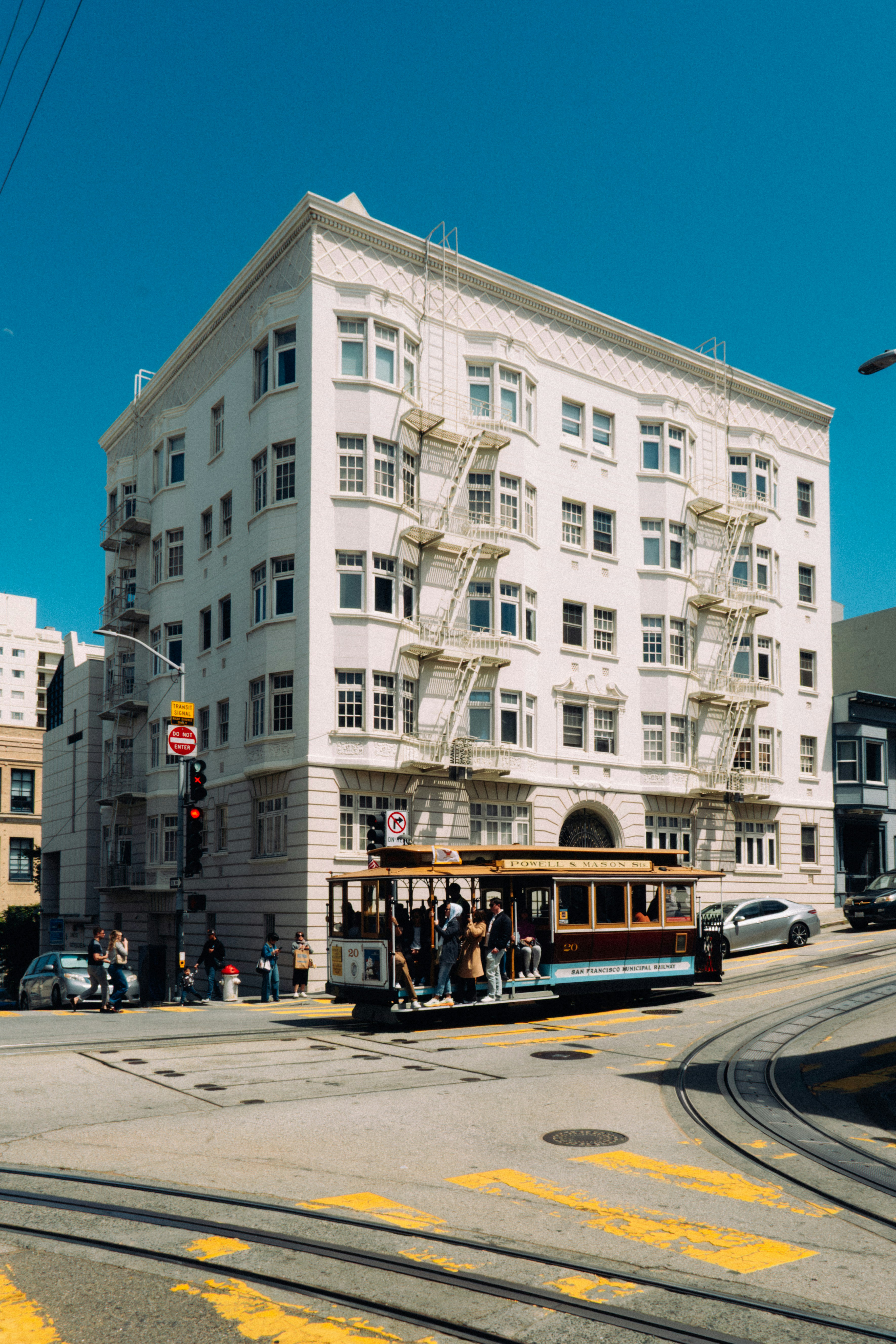 Historic Streetcar at a Sunlit San Francisco–style Corner