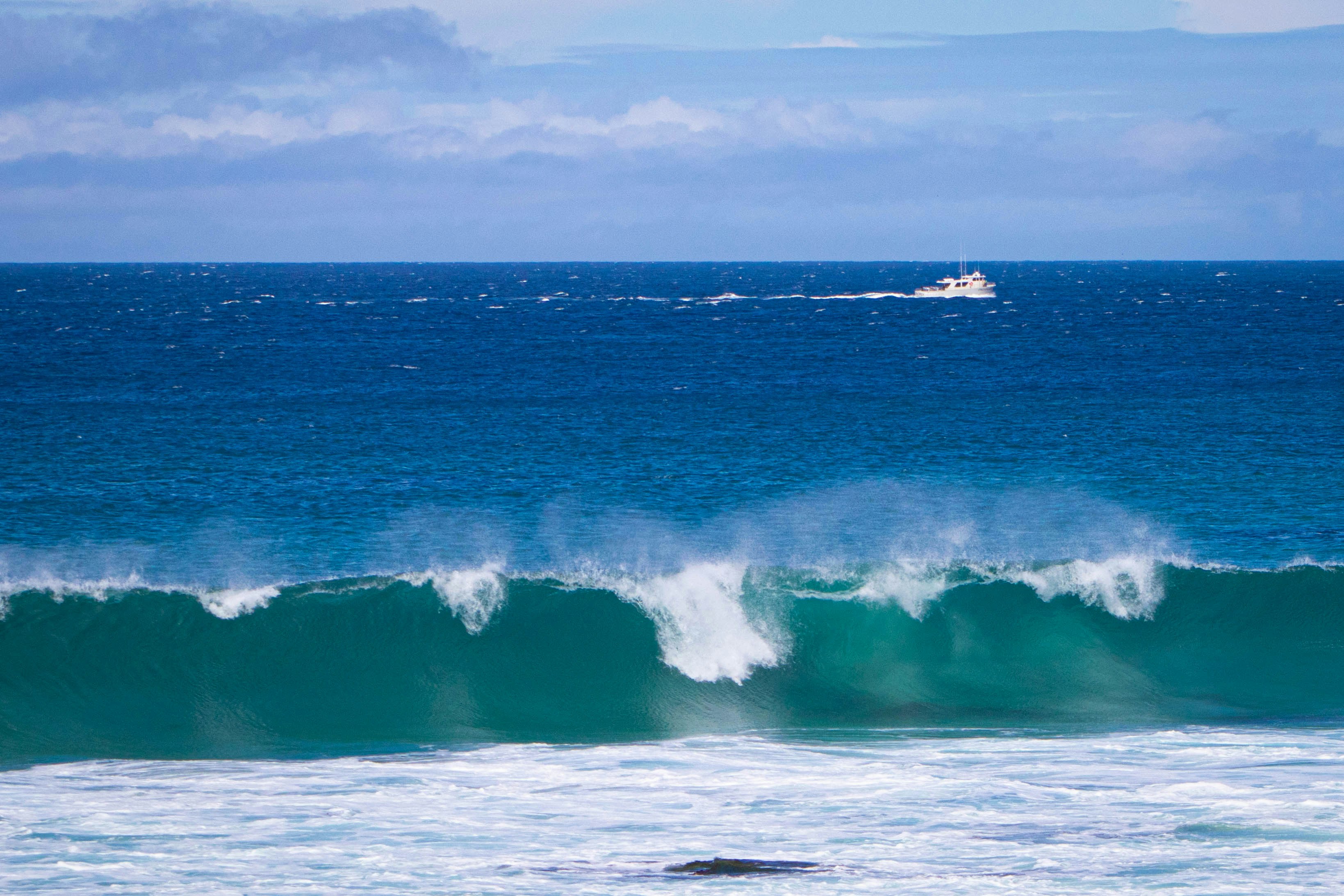 Horizon Line and Cresting Wave under a Quiet Sky