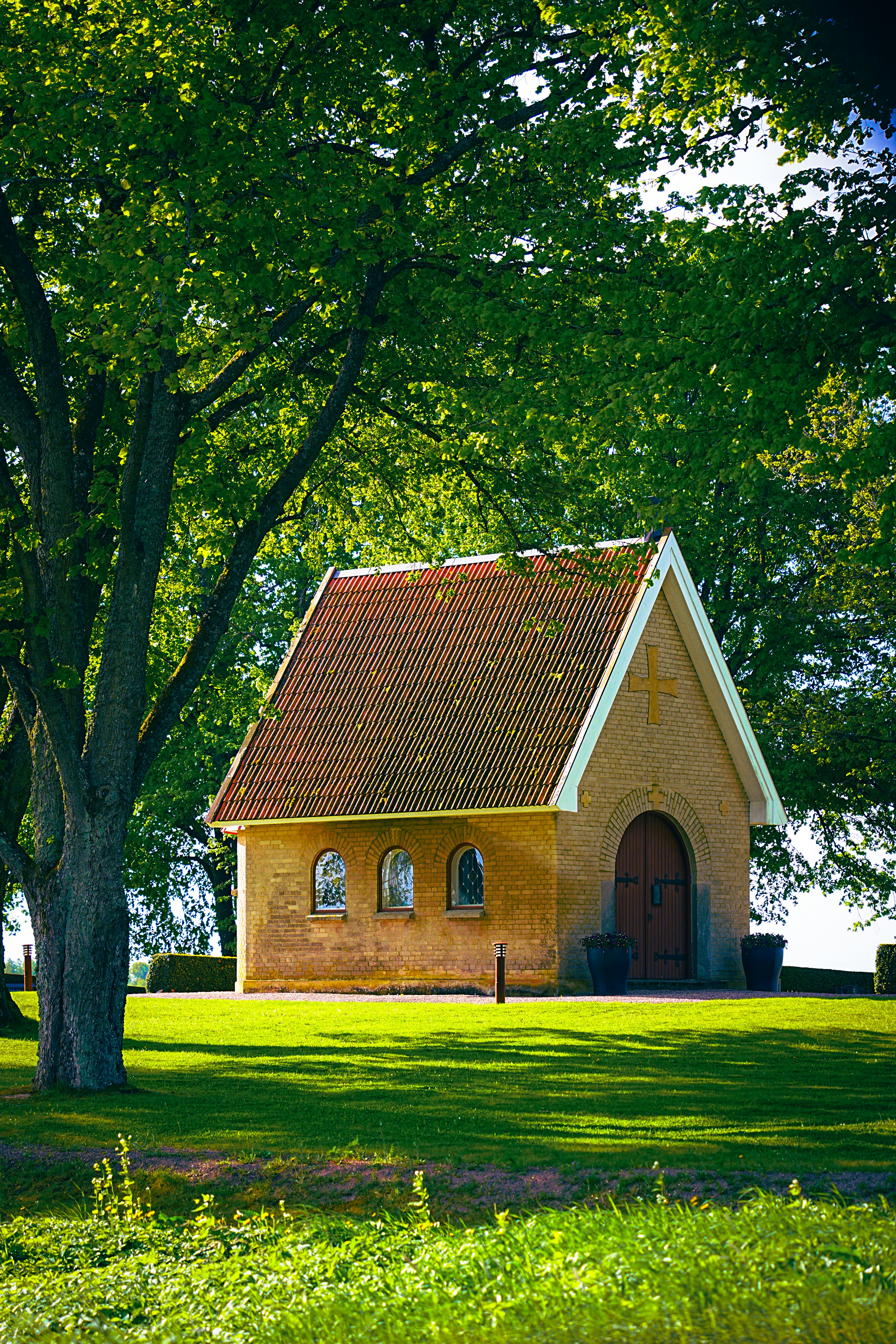 Sunlit Chapel Sanctuary Amidst Verdant Canopy