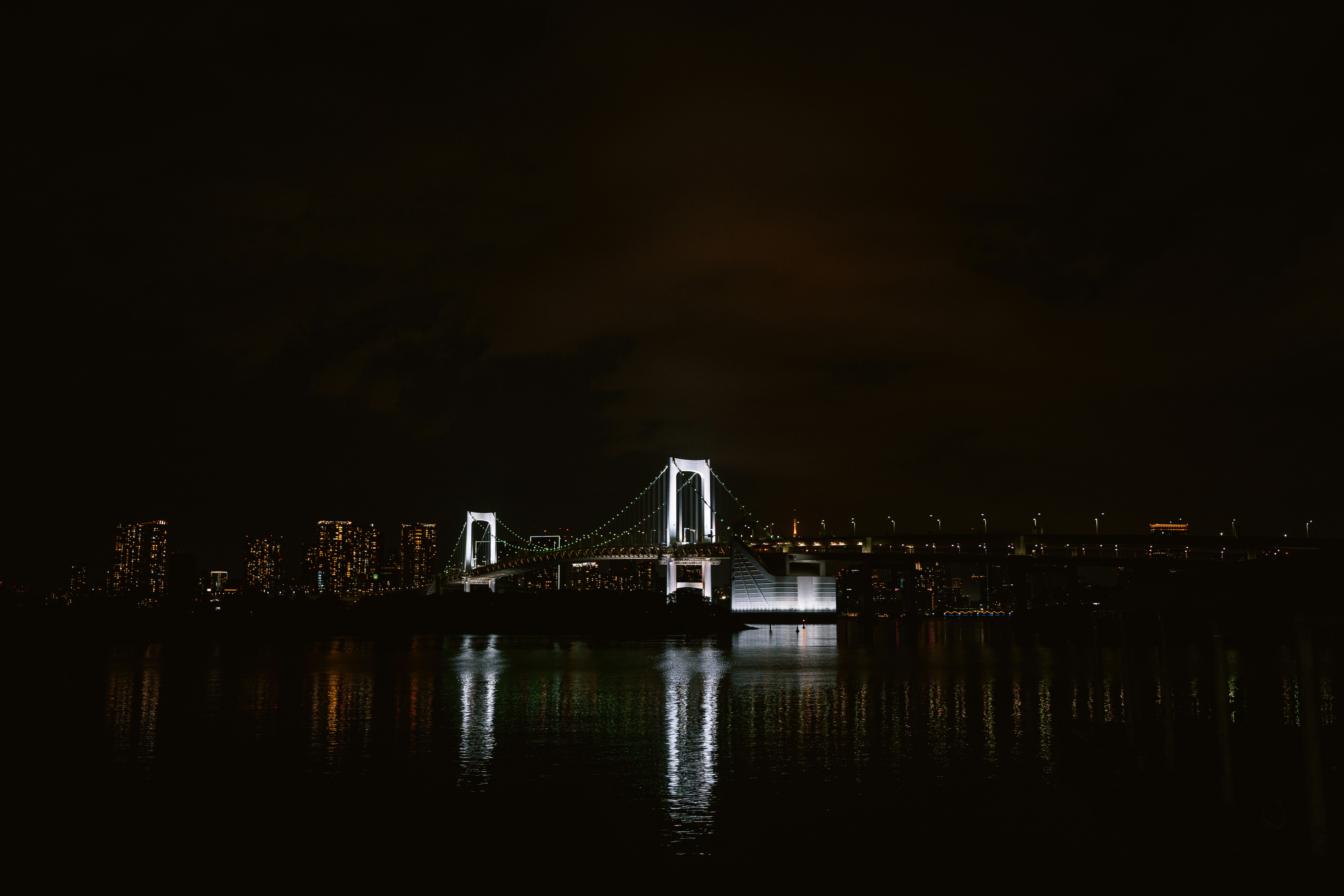 Neon Arc: Nighttime Waterfront Bridge