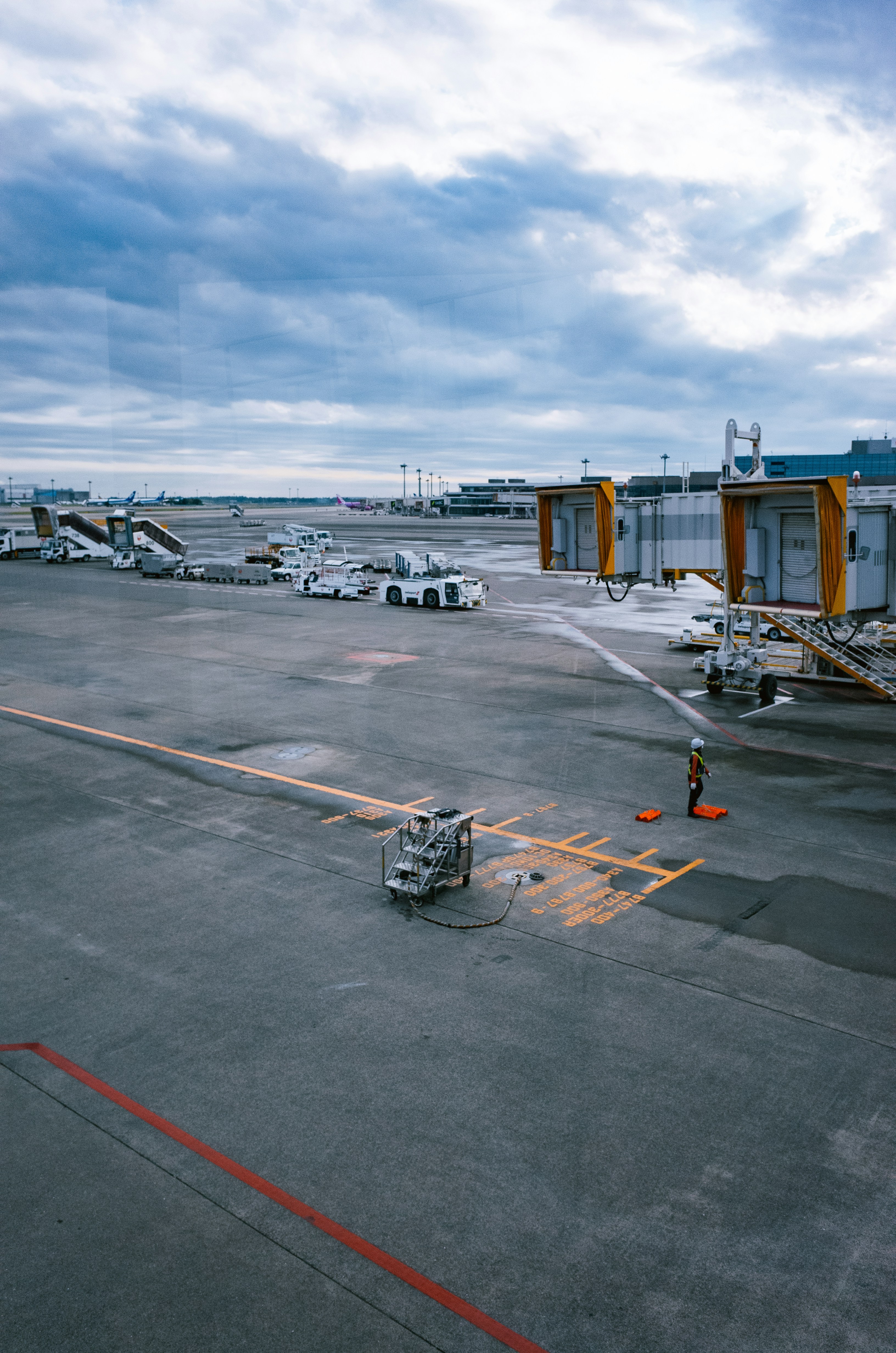 Jetway Silent: A Tarmac Corridor Under Overcast Skies