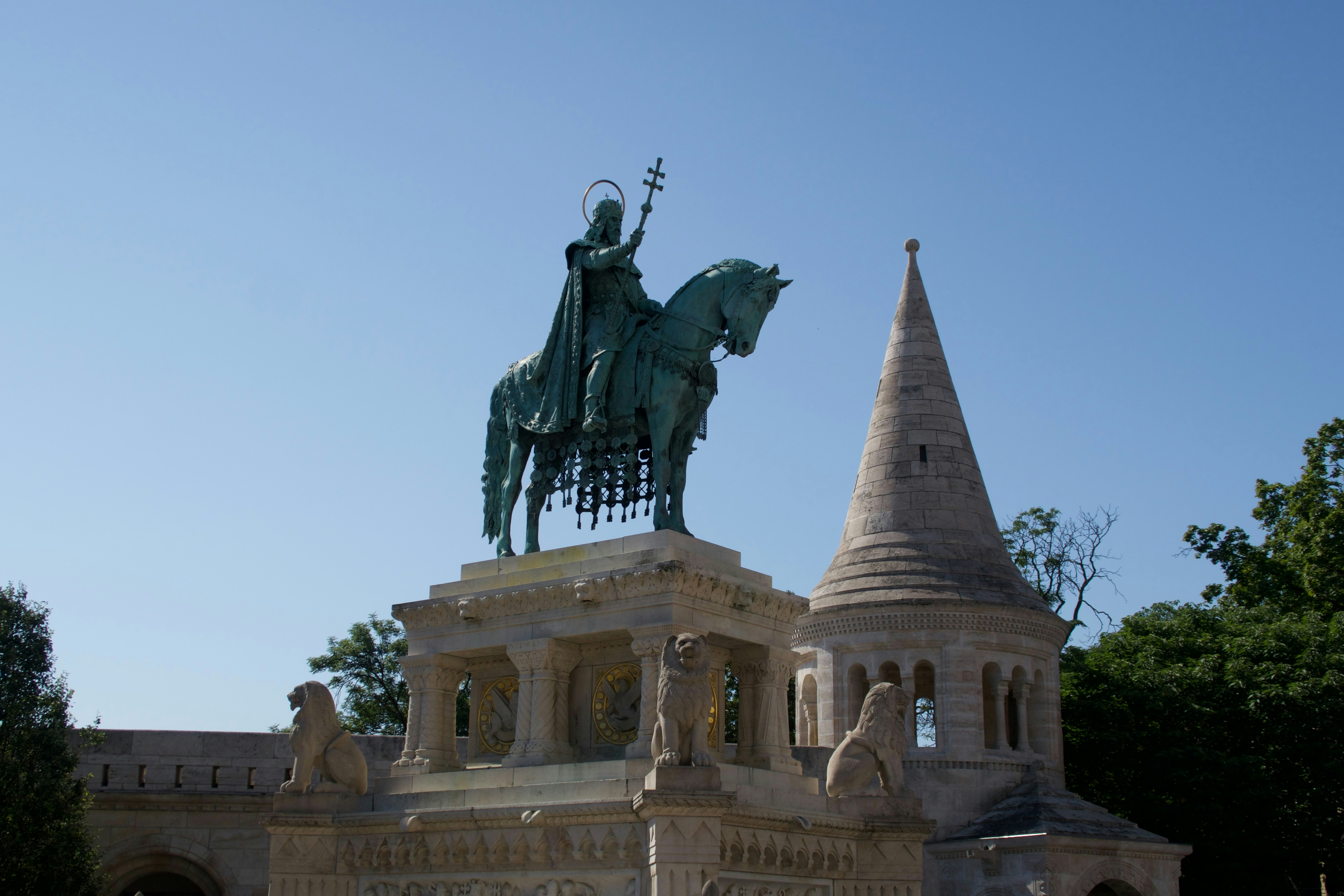 Equestrian Hero in Stone and Conical Roof