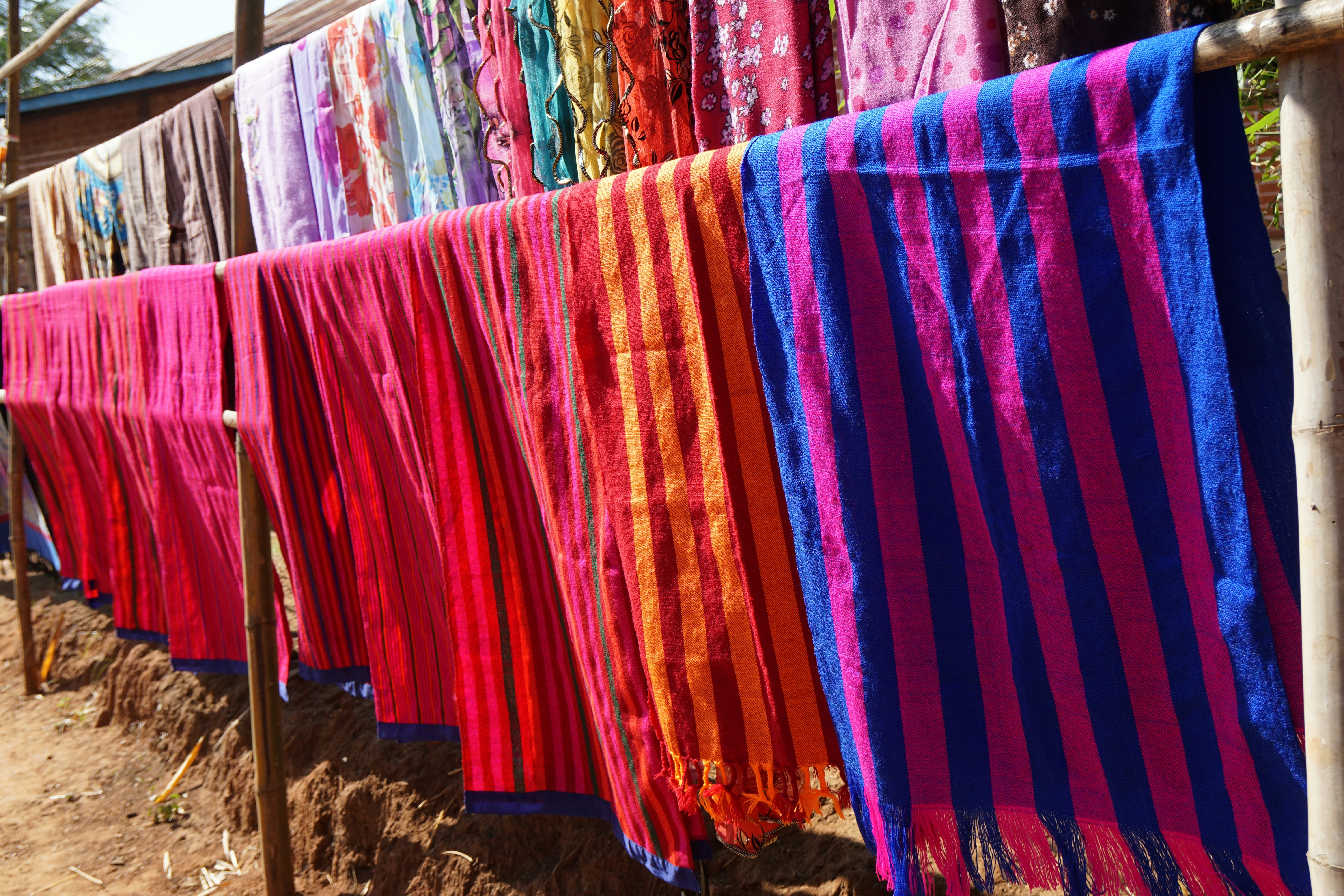 Rows of Vibrant Dyes: Laundry Line of Colorful Stripes