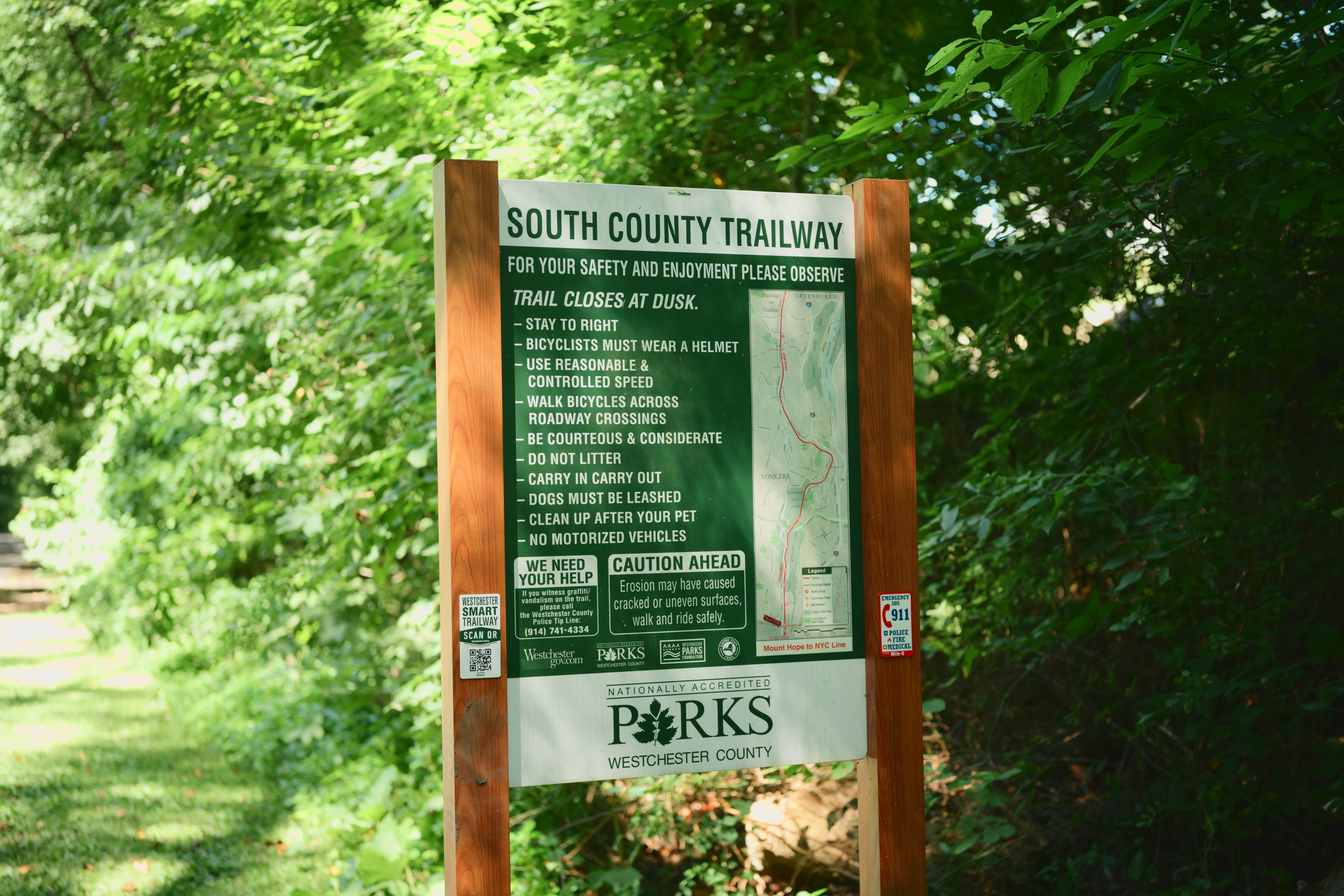 Trail Signpost in a Leafy Greenscape
