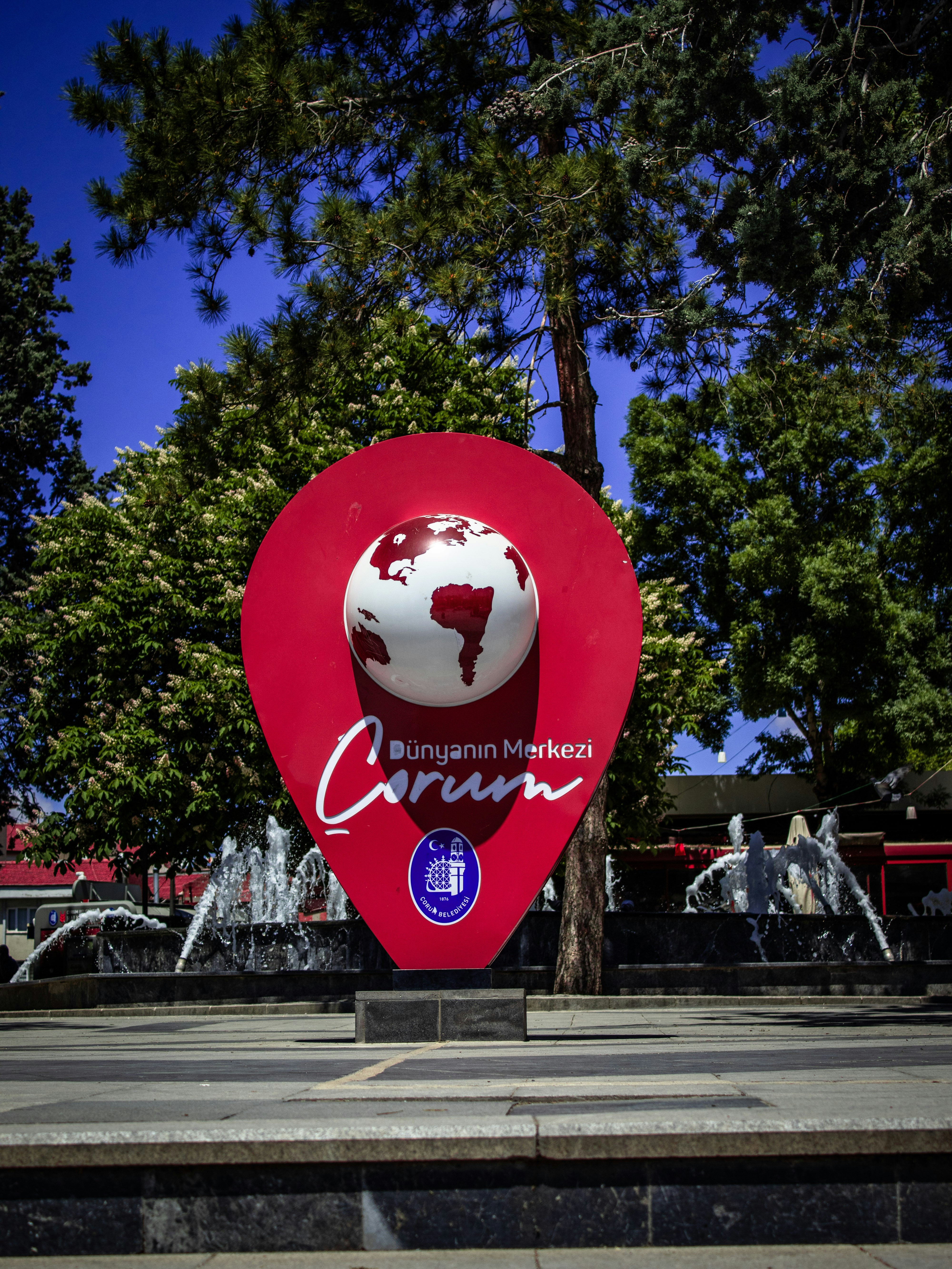 World Map at the Heart of Çorum: A Red Landmark in the Park