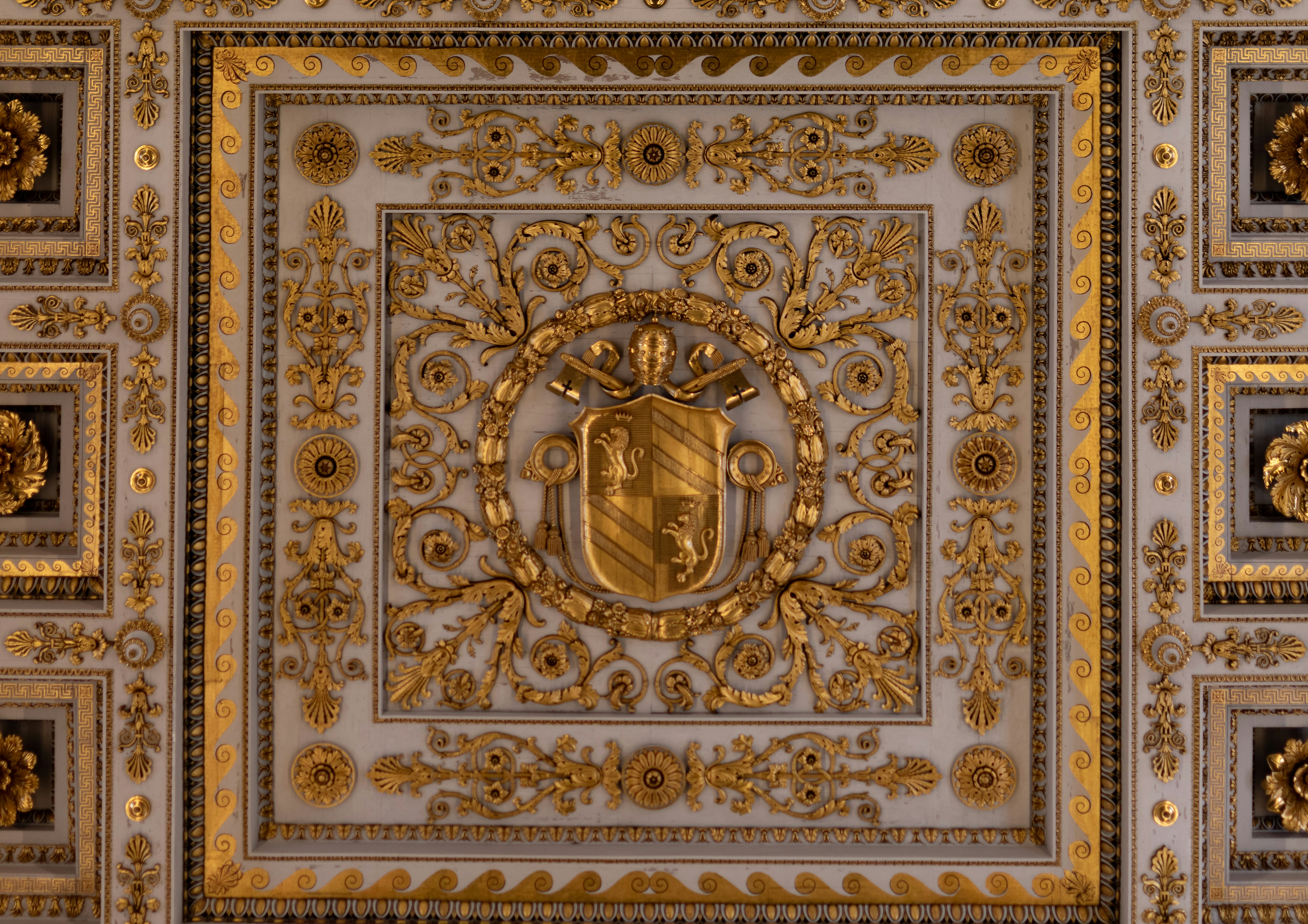 Golden Crest: An Elaborate Baroque Ceiling Medallion