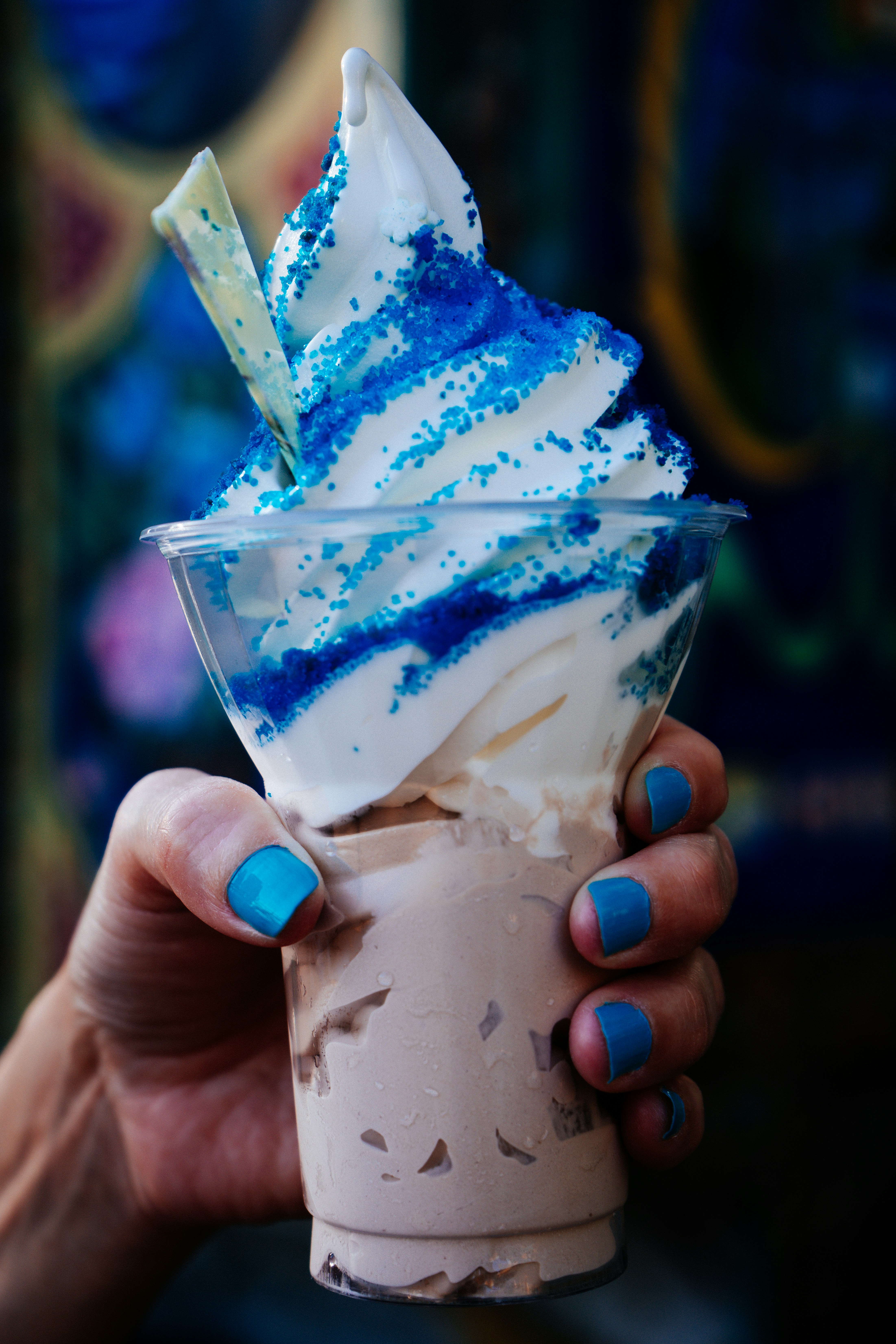 Blue Sprinkles Confection: A Crisp Ice-cream Cone in Focus