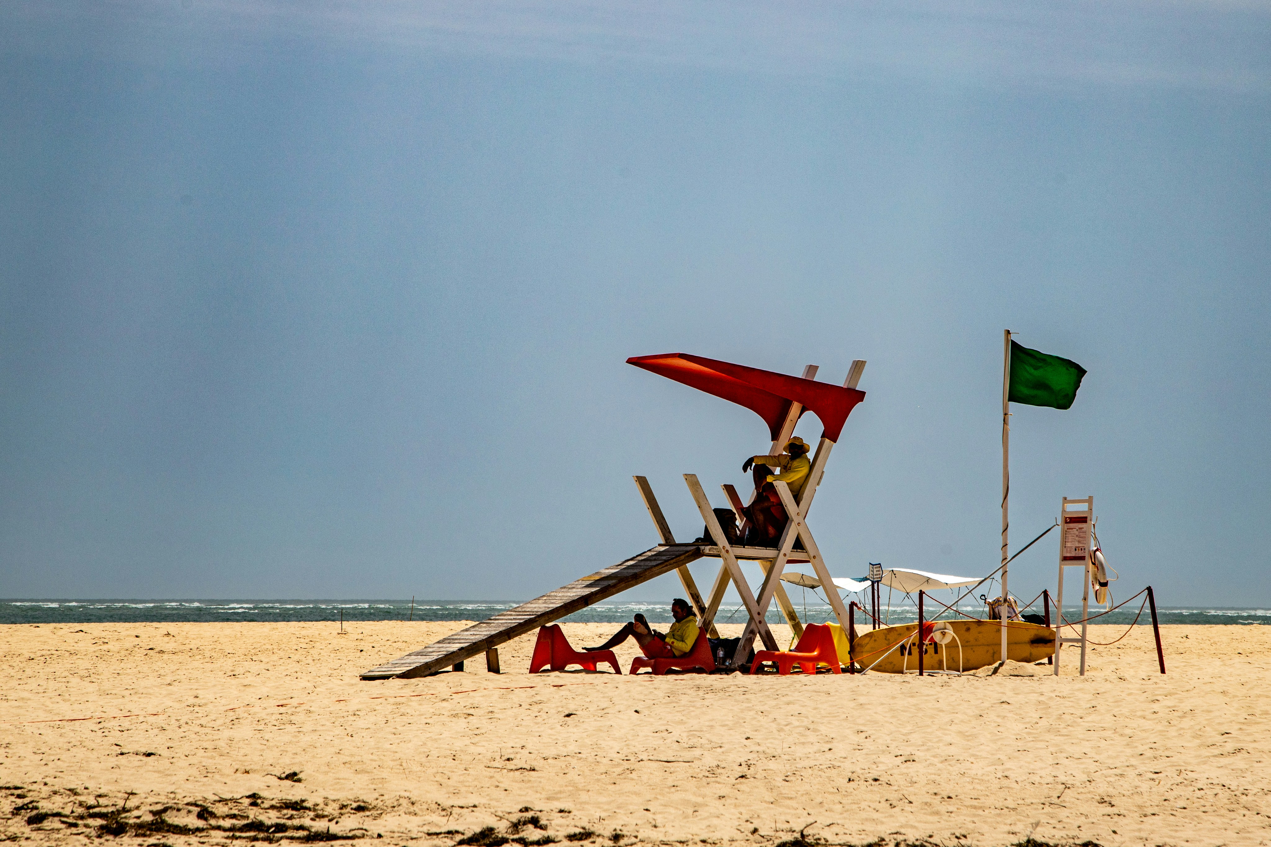 Lifeguard Stand at Distant Shoreline