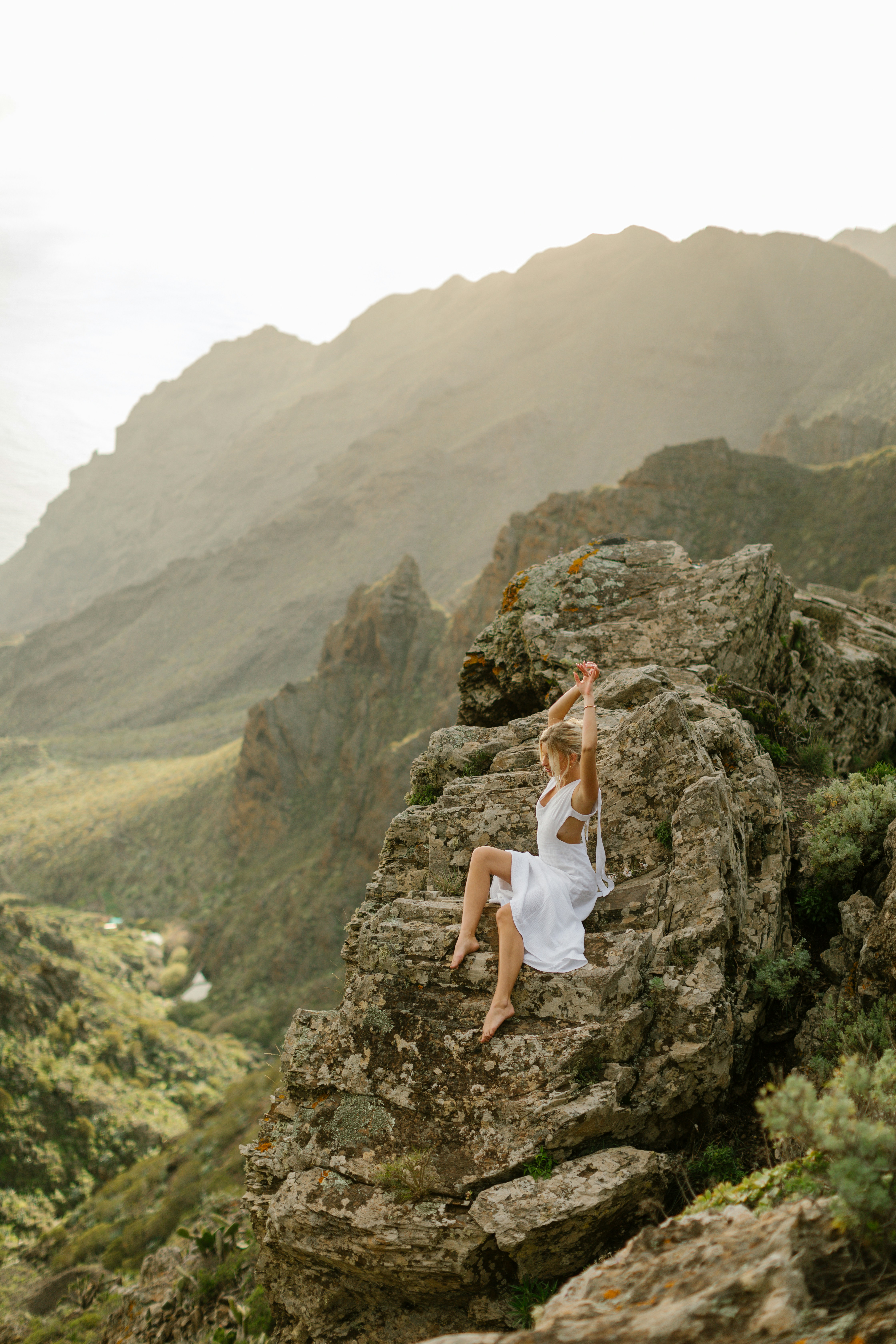 Lilac Dusk on the Clifftop: A figure of balance on rugged limestone