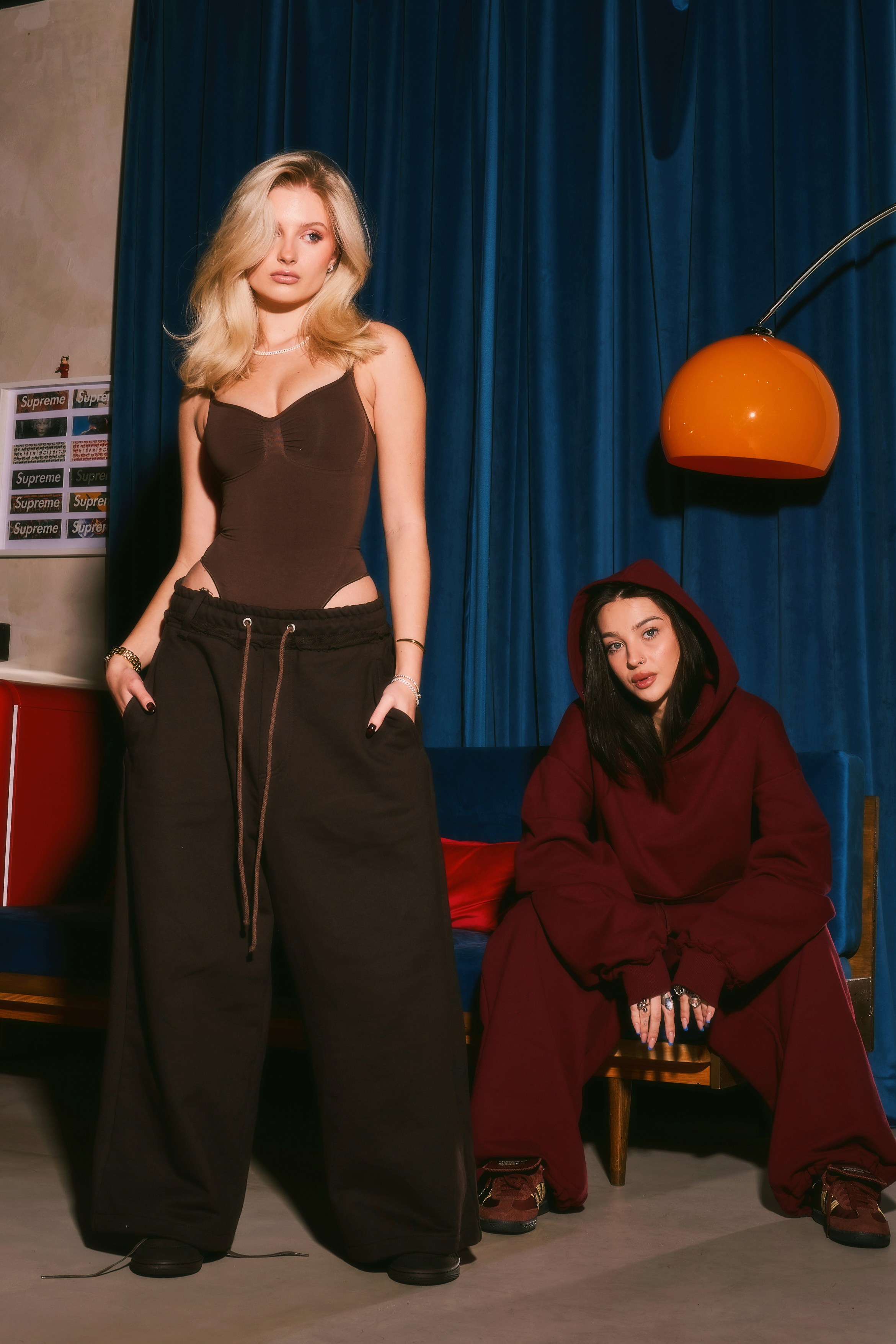 Clubroom Quiet Confidence: Two Friends in a Neon-Soft Portrait