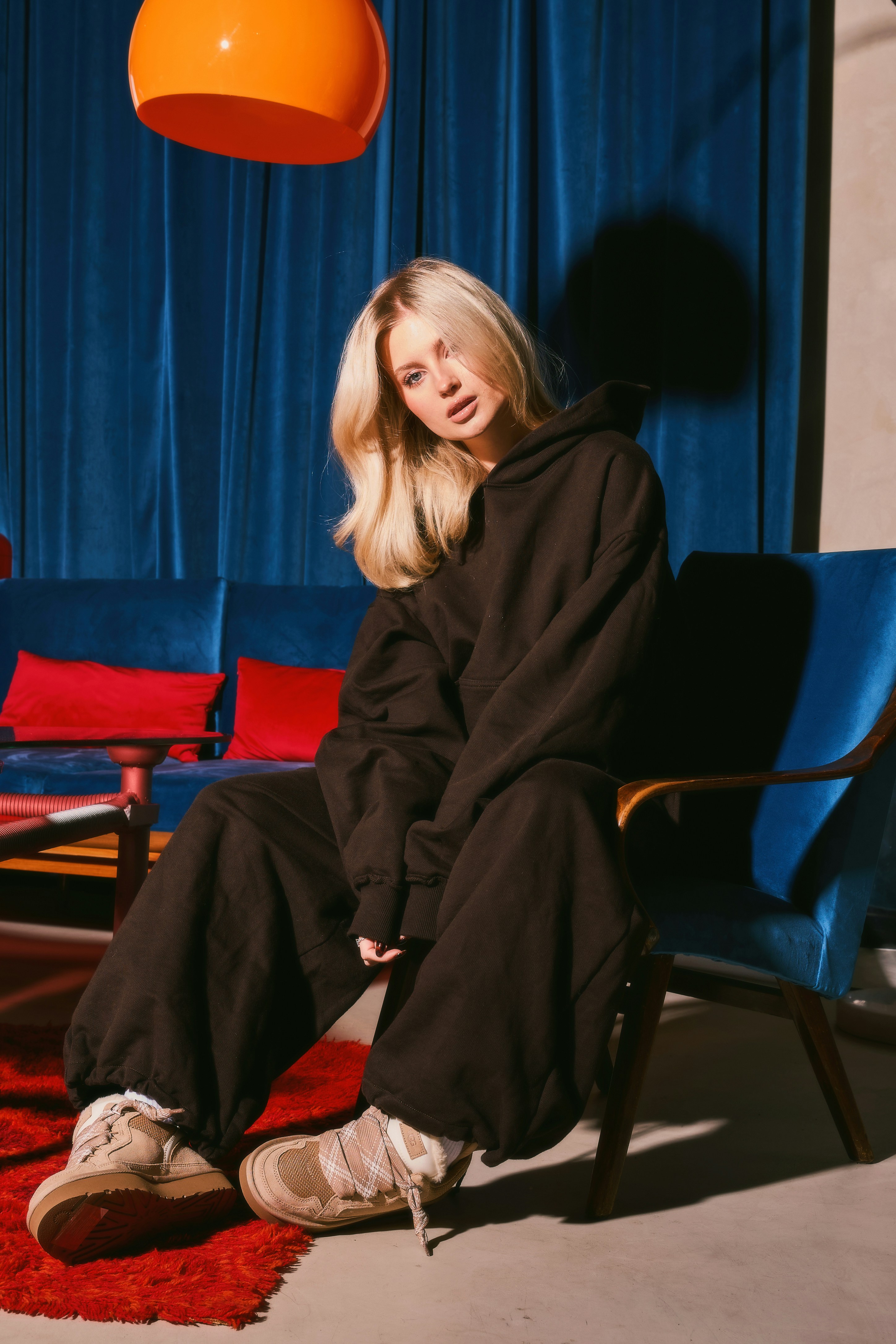 Muted Neon Quiet: A Neon-Soaked Portrait in Velvet Blues