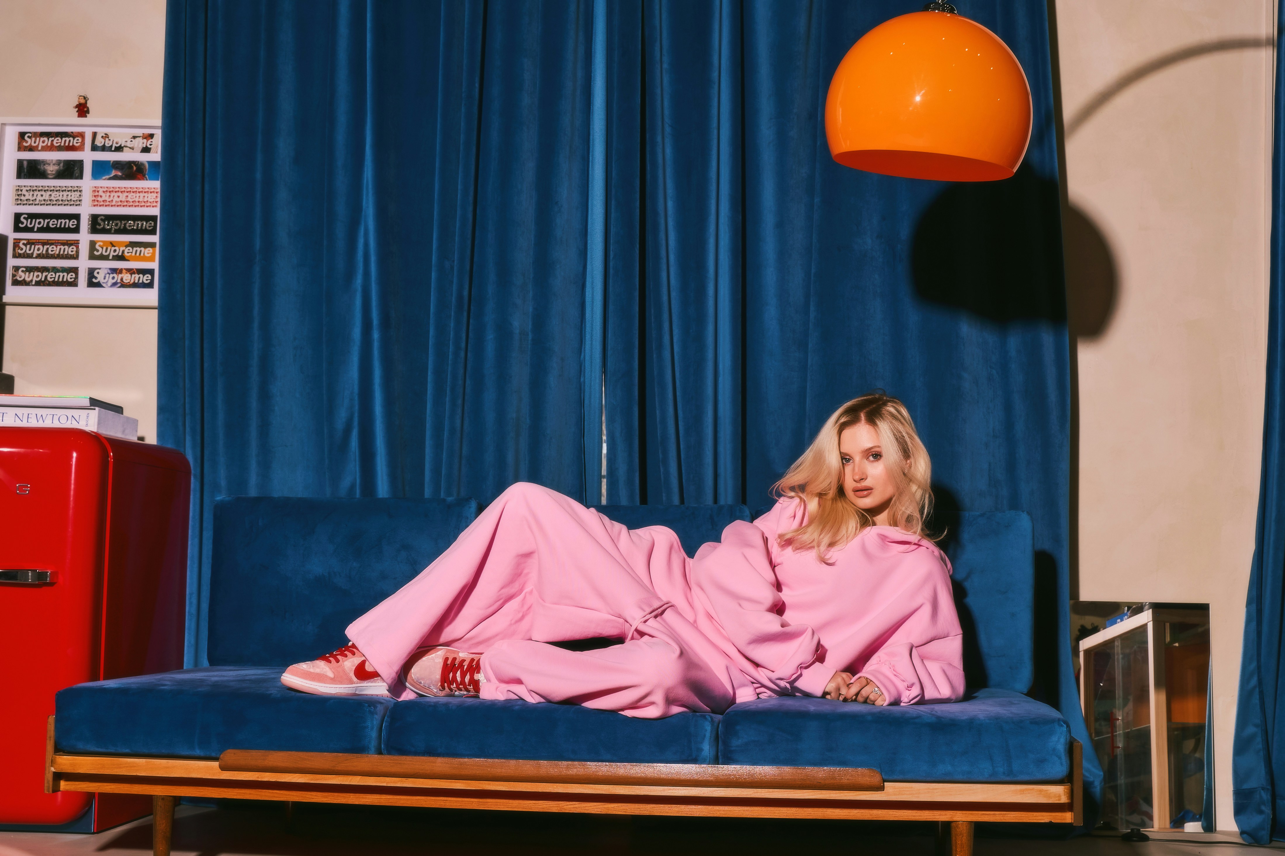 Pink Lull on a Velvet Couch