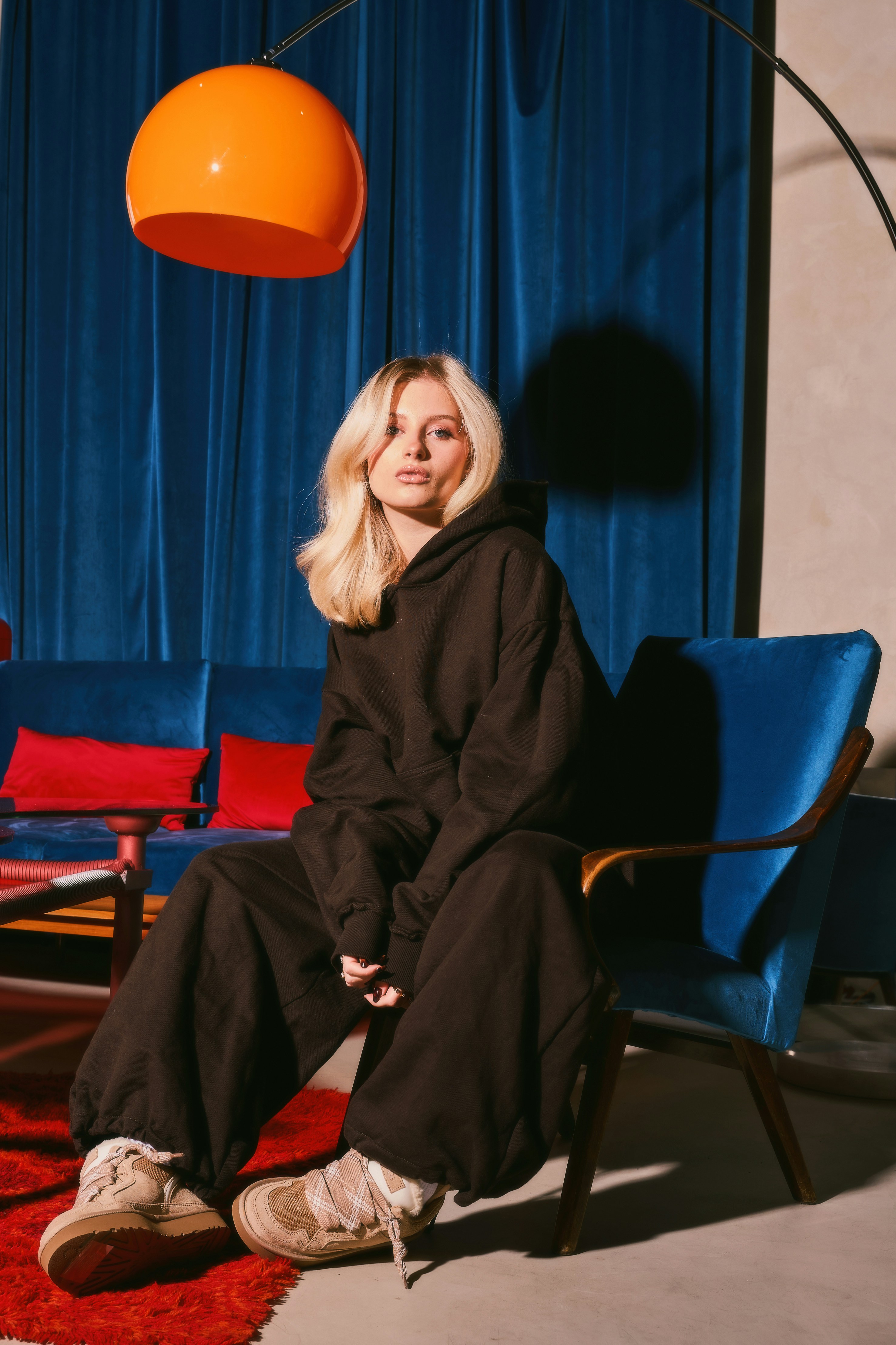 Soft Neon Mood: A Streetwear Portrait in Velvet Blue