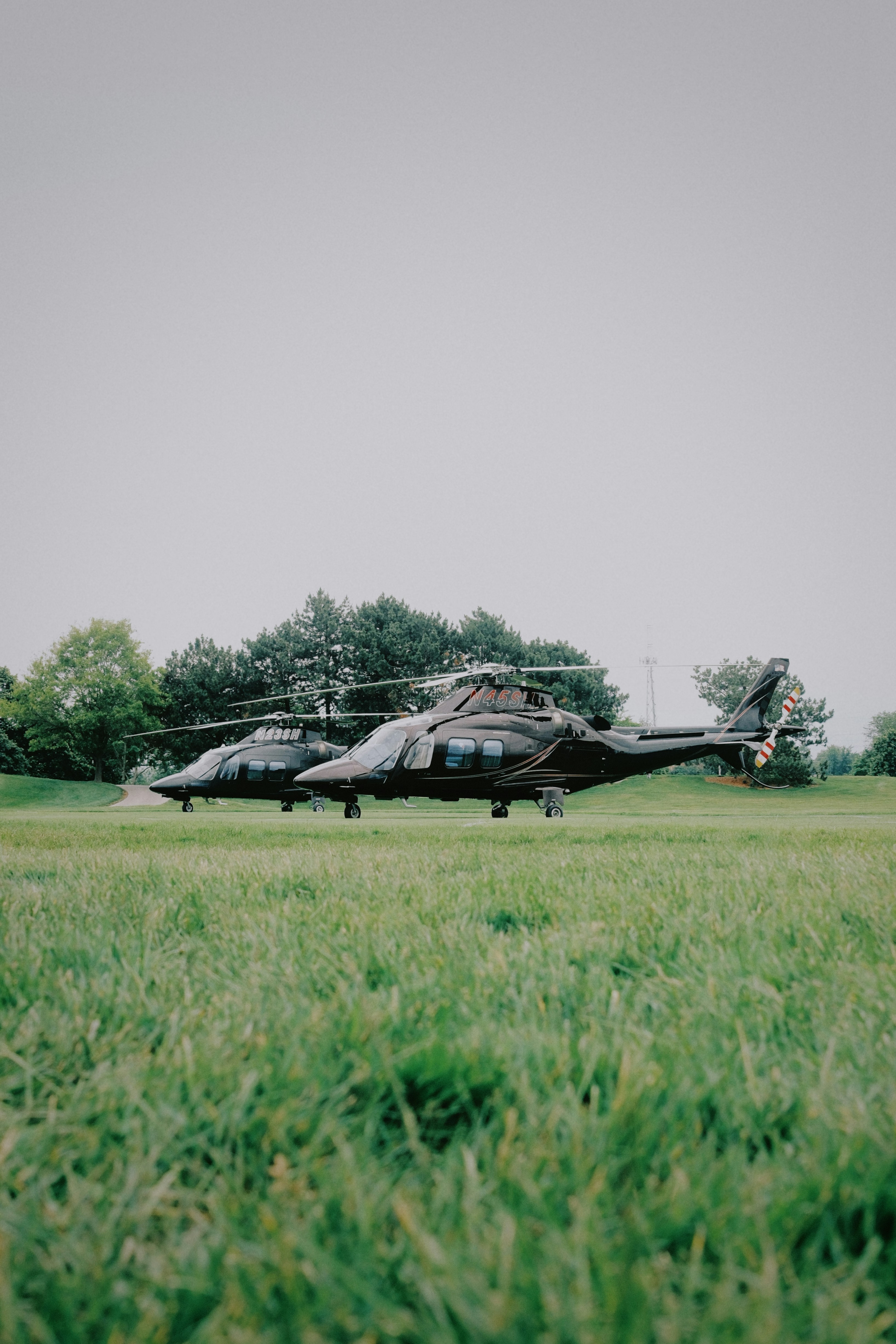 Shadowed Siege: Black Hawk on the Grassy Runway