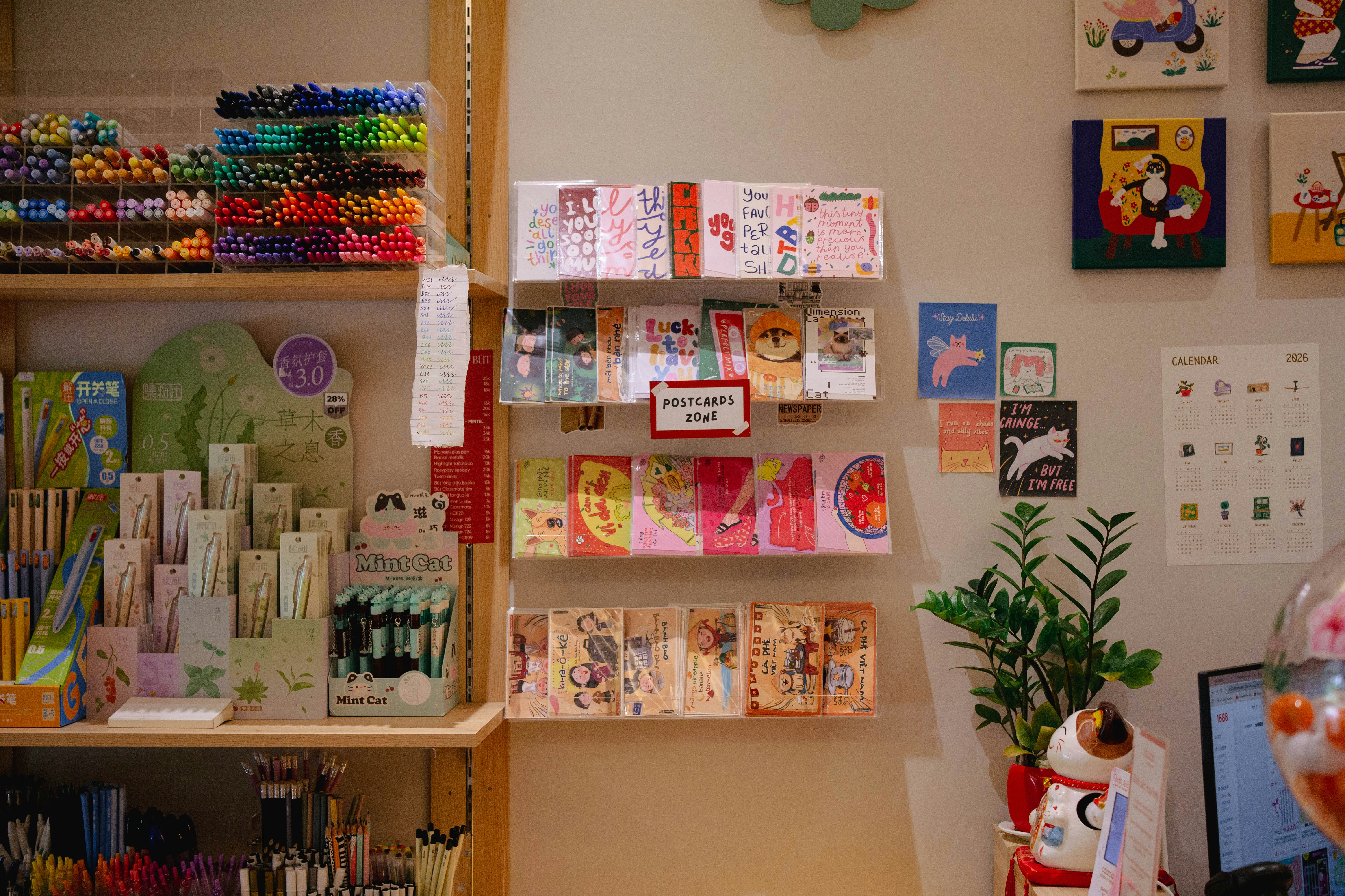 Aplayful Spread: Colorful Stationery Nook Caught in Soft Shop Lighting