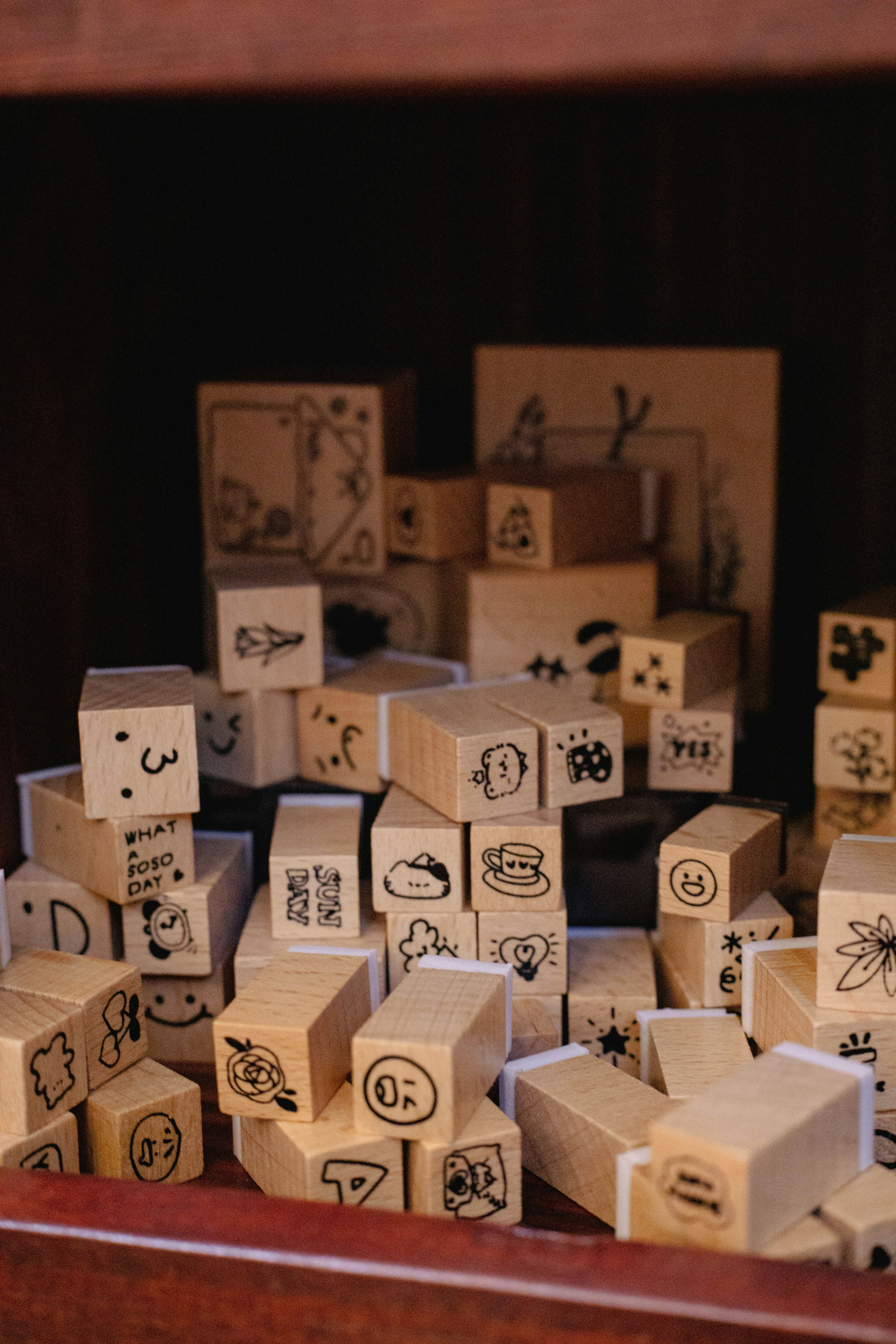 A Quiet Stacks of Wooden Story Cubes