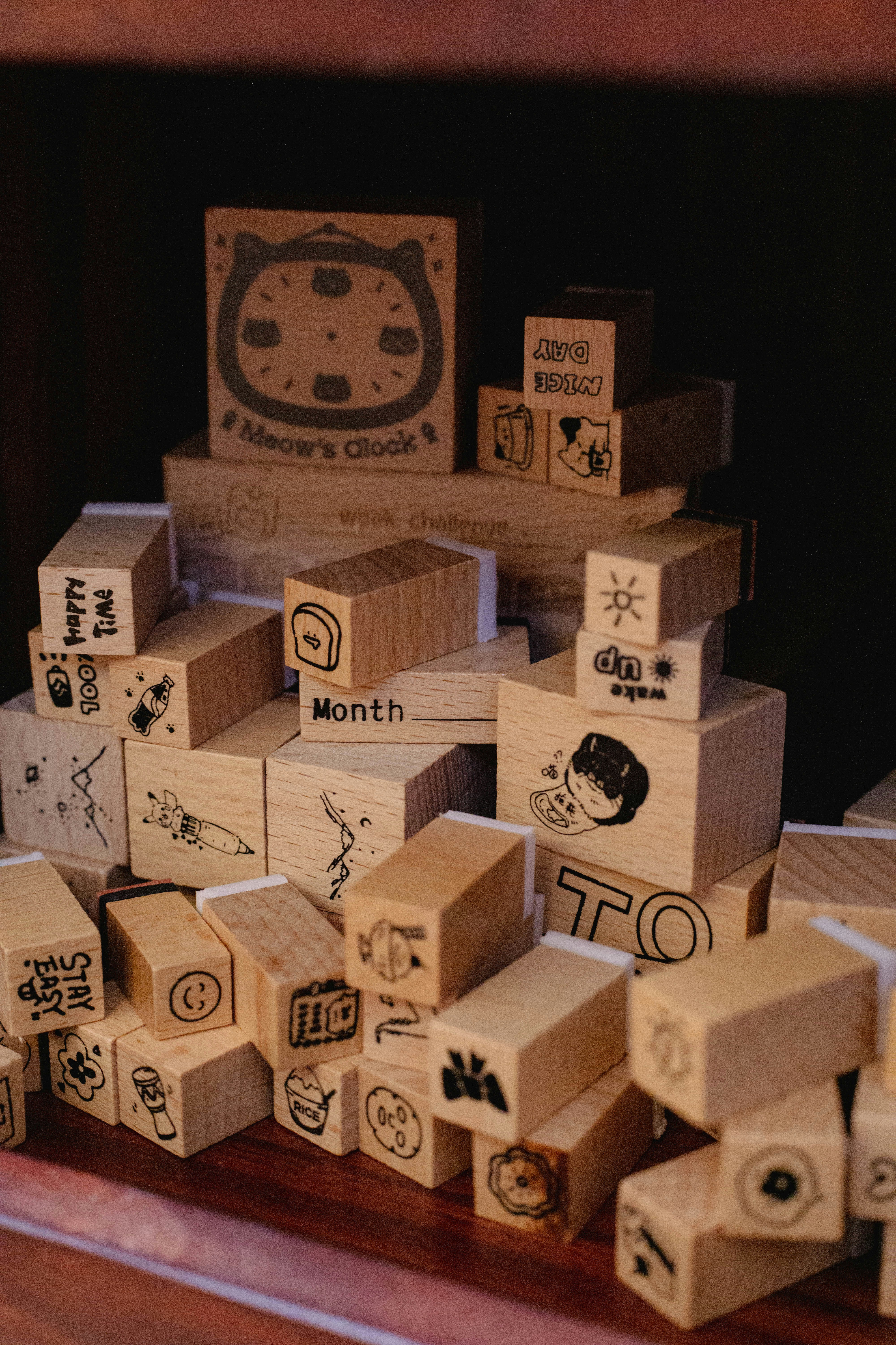 Tower of Time: Wooden Blocks with Illustrative Markings
