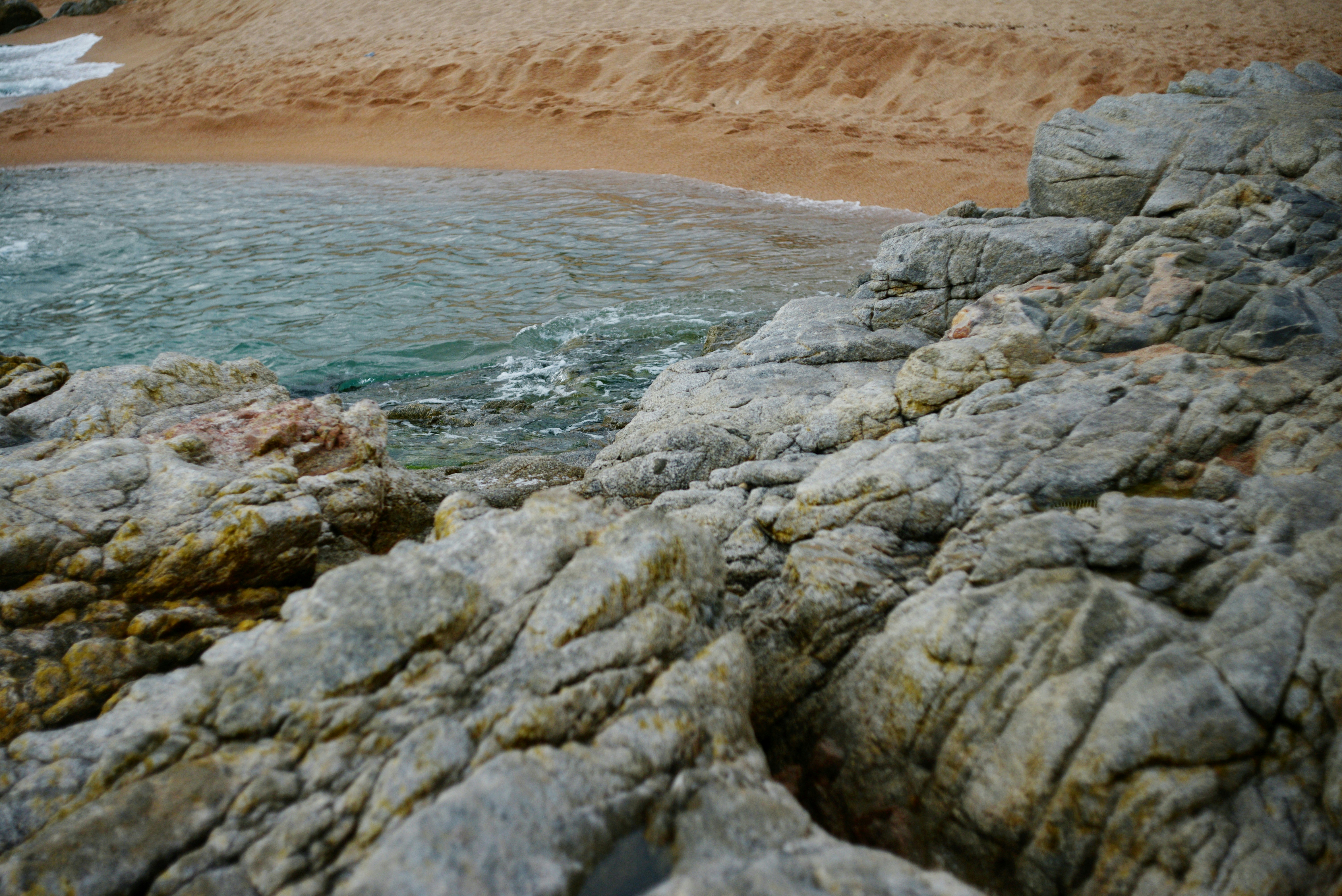 Rugged Shoreline: Weathered Rocks Framing a Quiet Tide