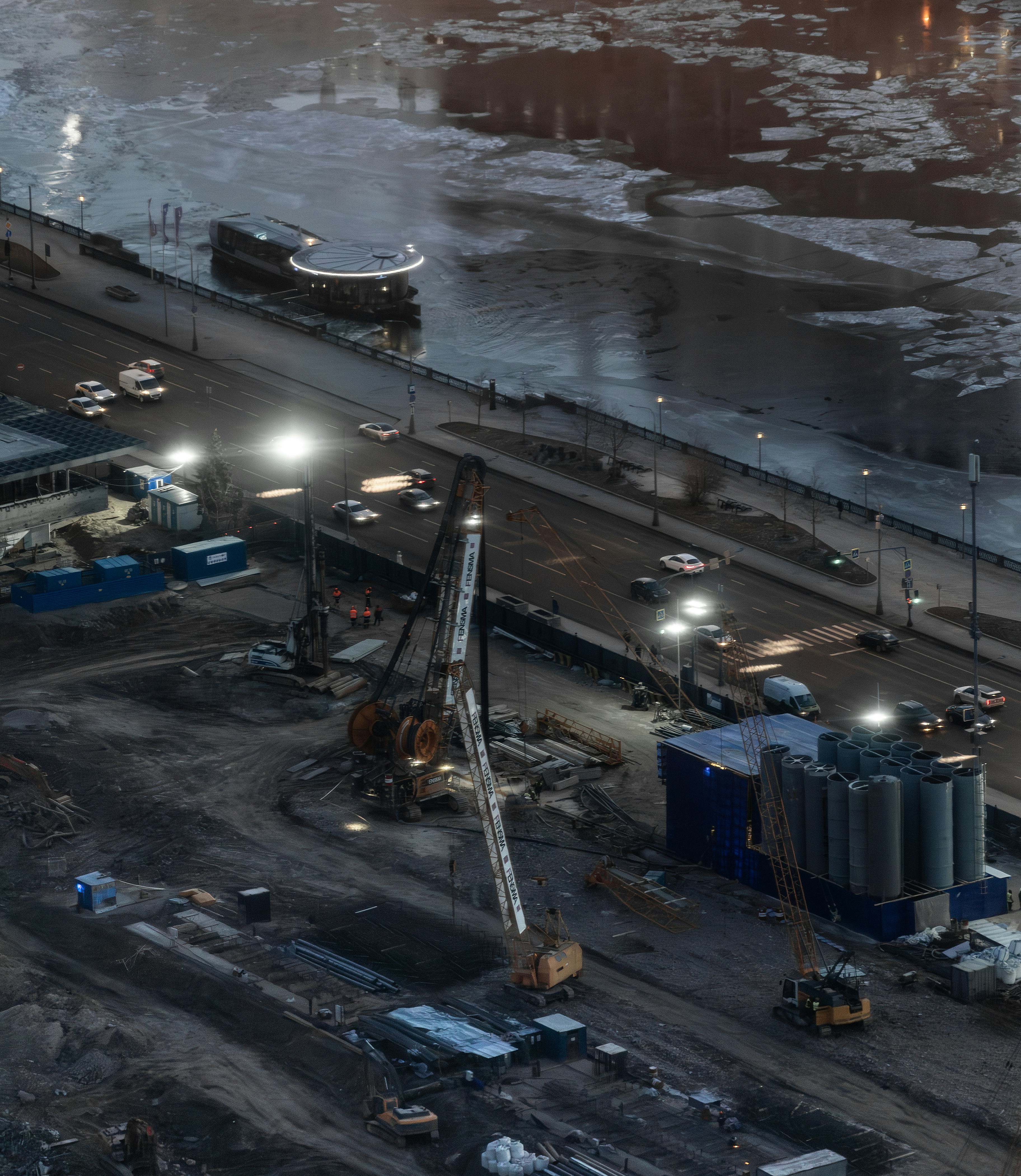 Industrial Ice: Dawn at the Port Construction Yard
