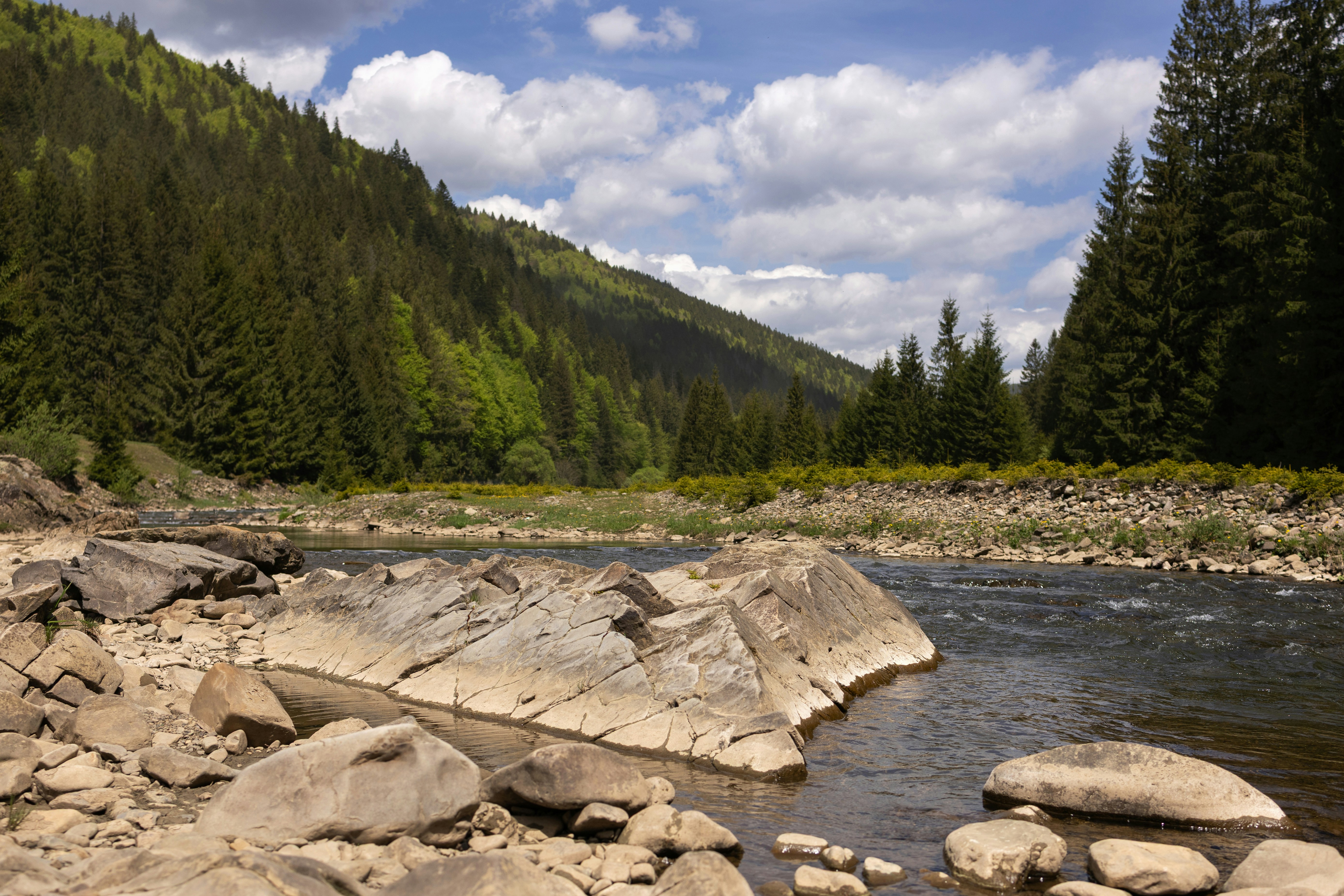 Riverbed Mosaic: Piled Granite by a Mountain Stream