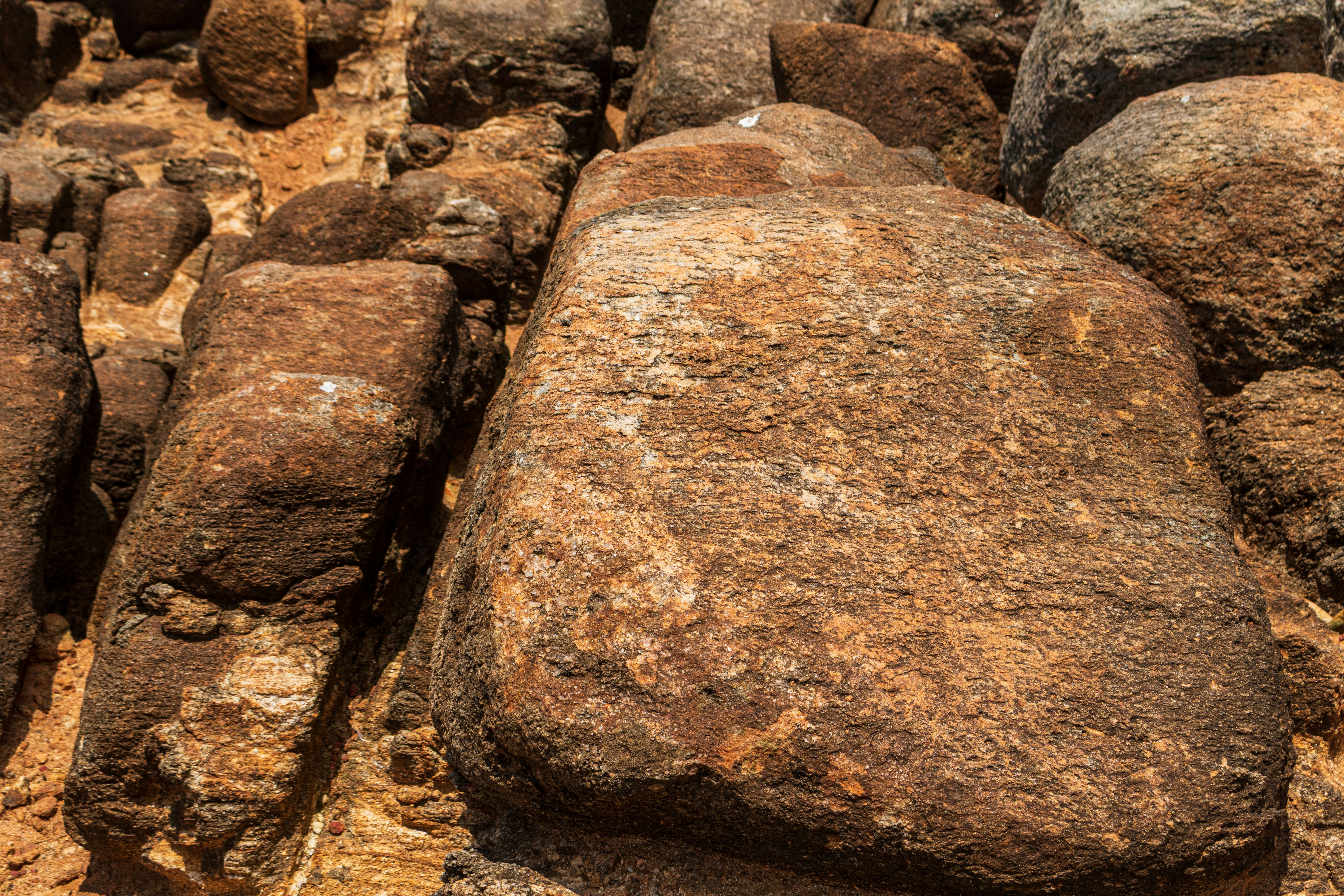 Rugged riverstone mosaic under harsh light