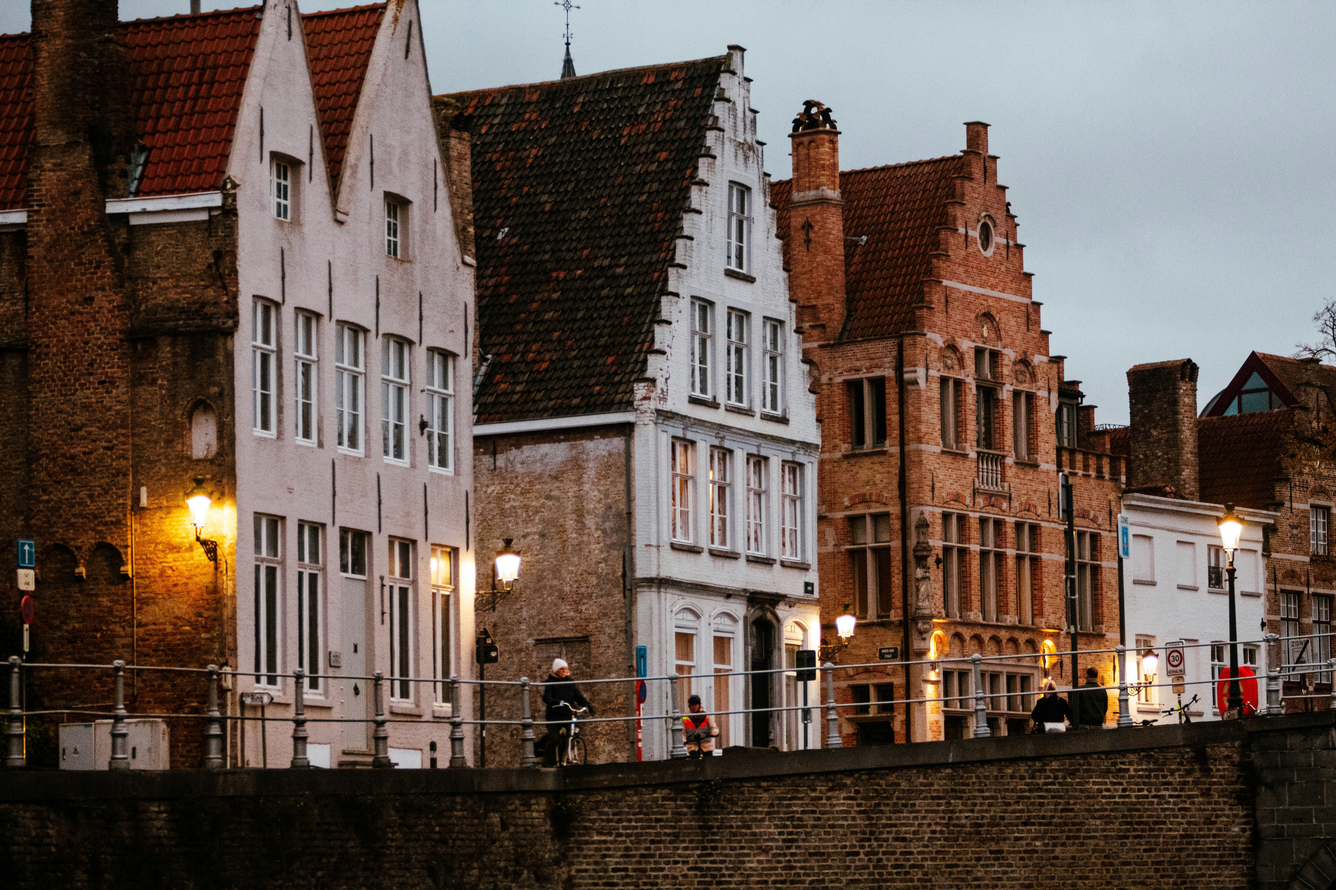 Evening Glow along a Flemish-Style Canal Street