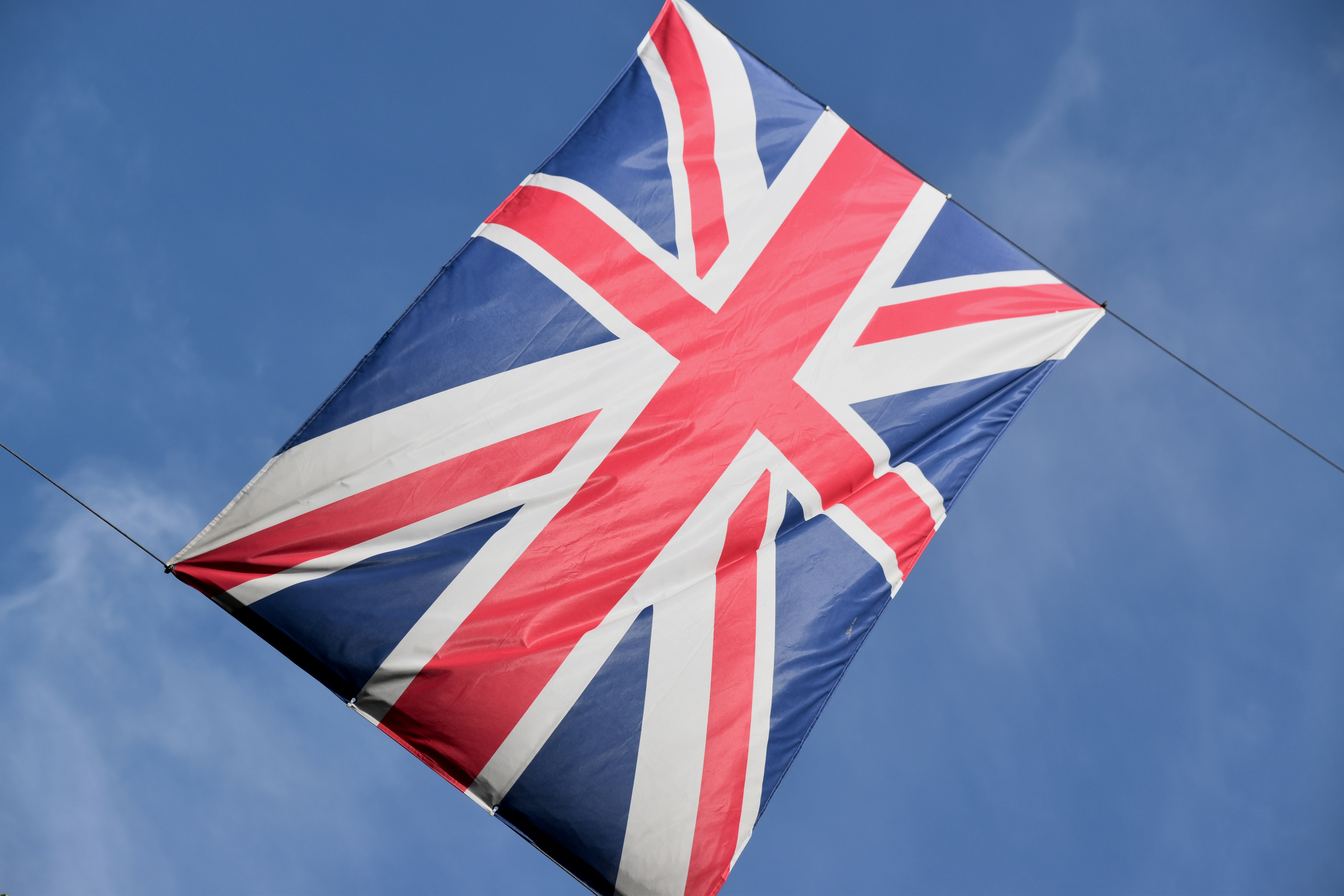 Flag in the Sky: The Union Jack Soaring Against a Clear Blue
