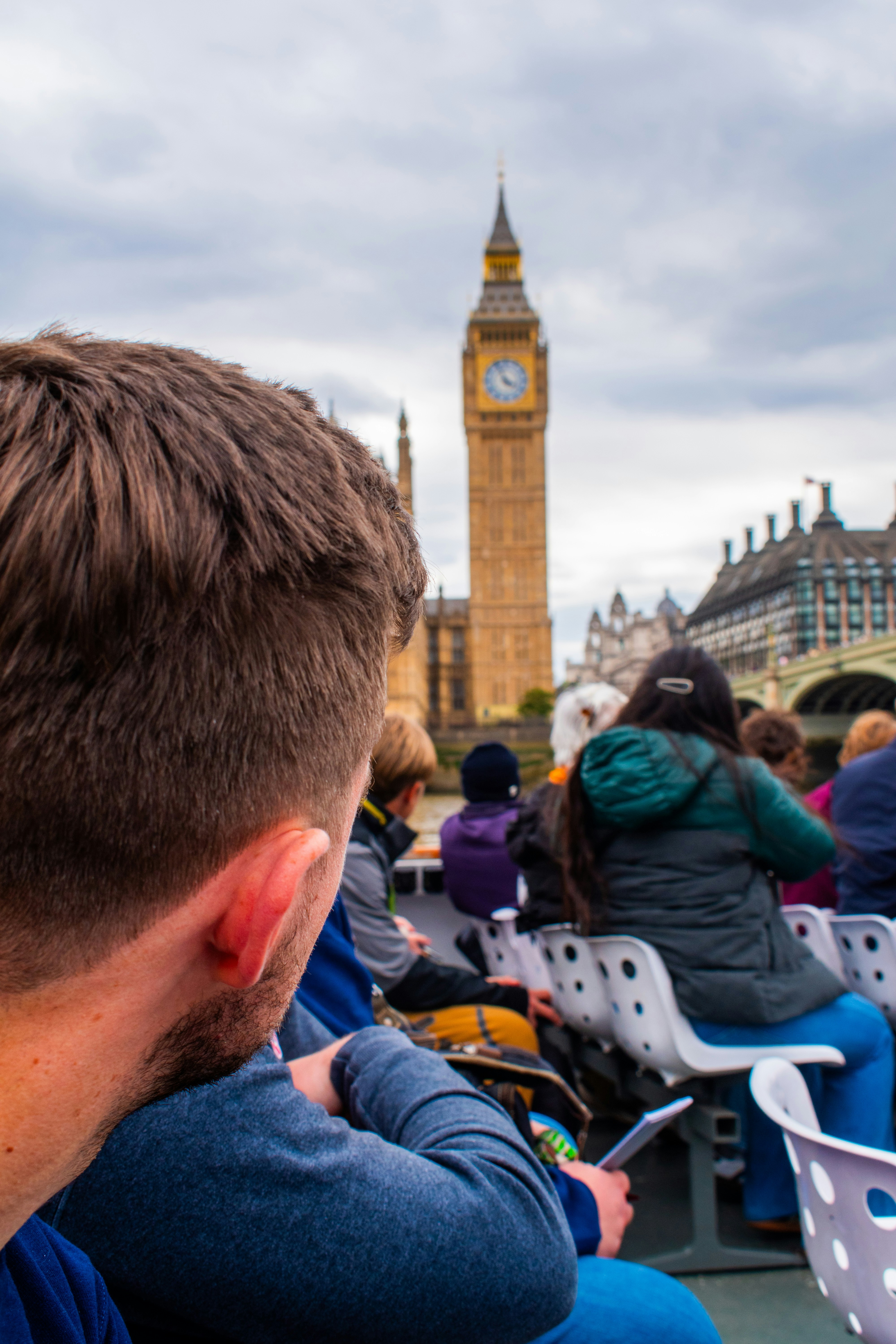 Portrait of a city-view crowd with Big Ben in the background