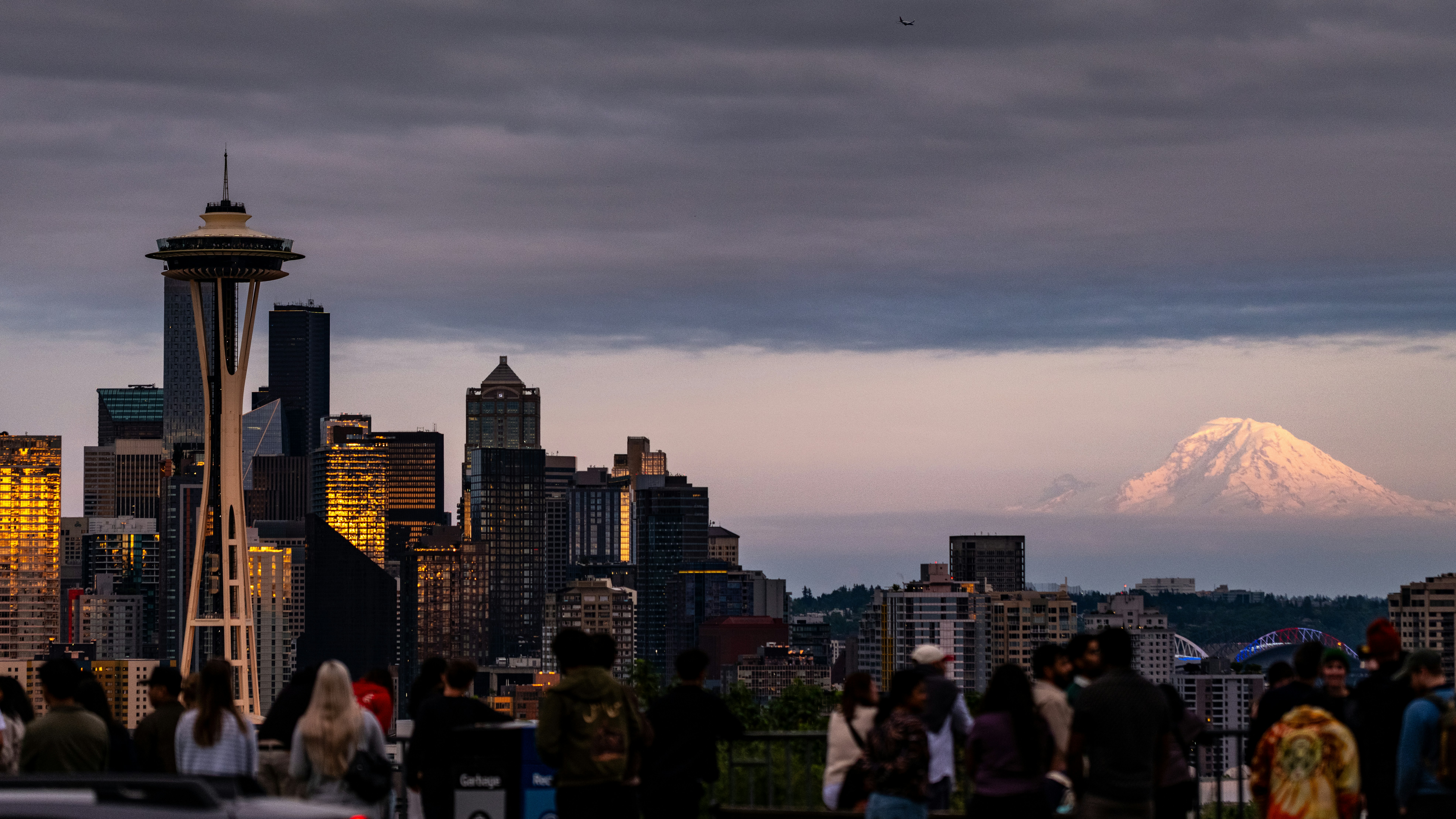 City Lights and Snow Peak: Evening over Seattle