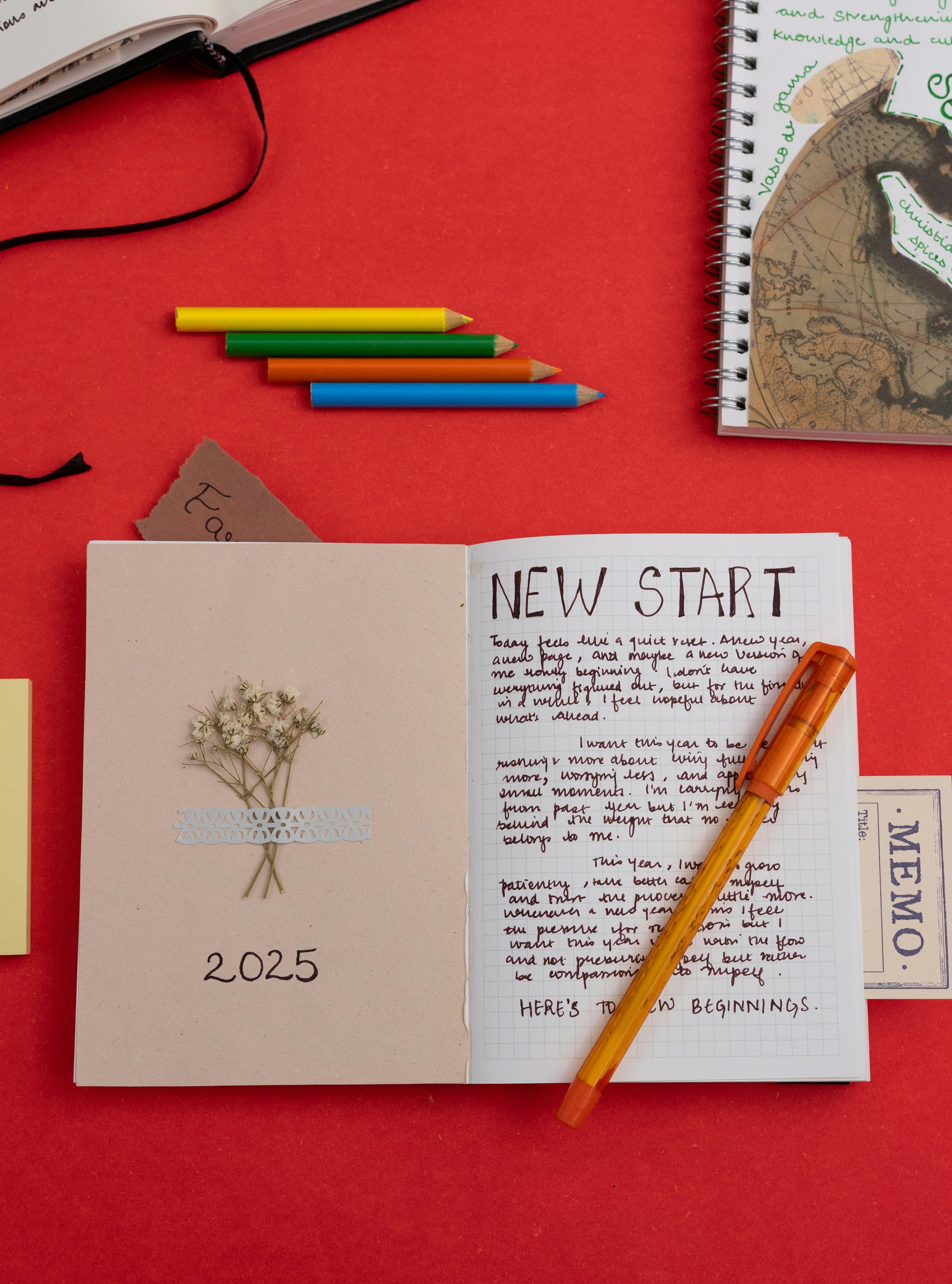 New Start in a Red Chronicle: A Quiet Desk of Planning and Color