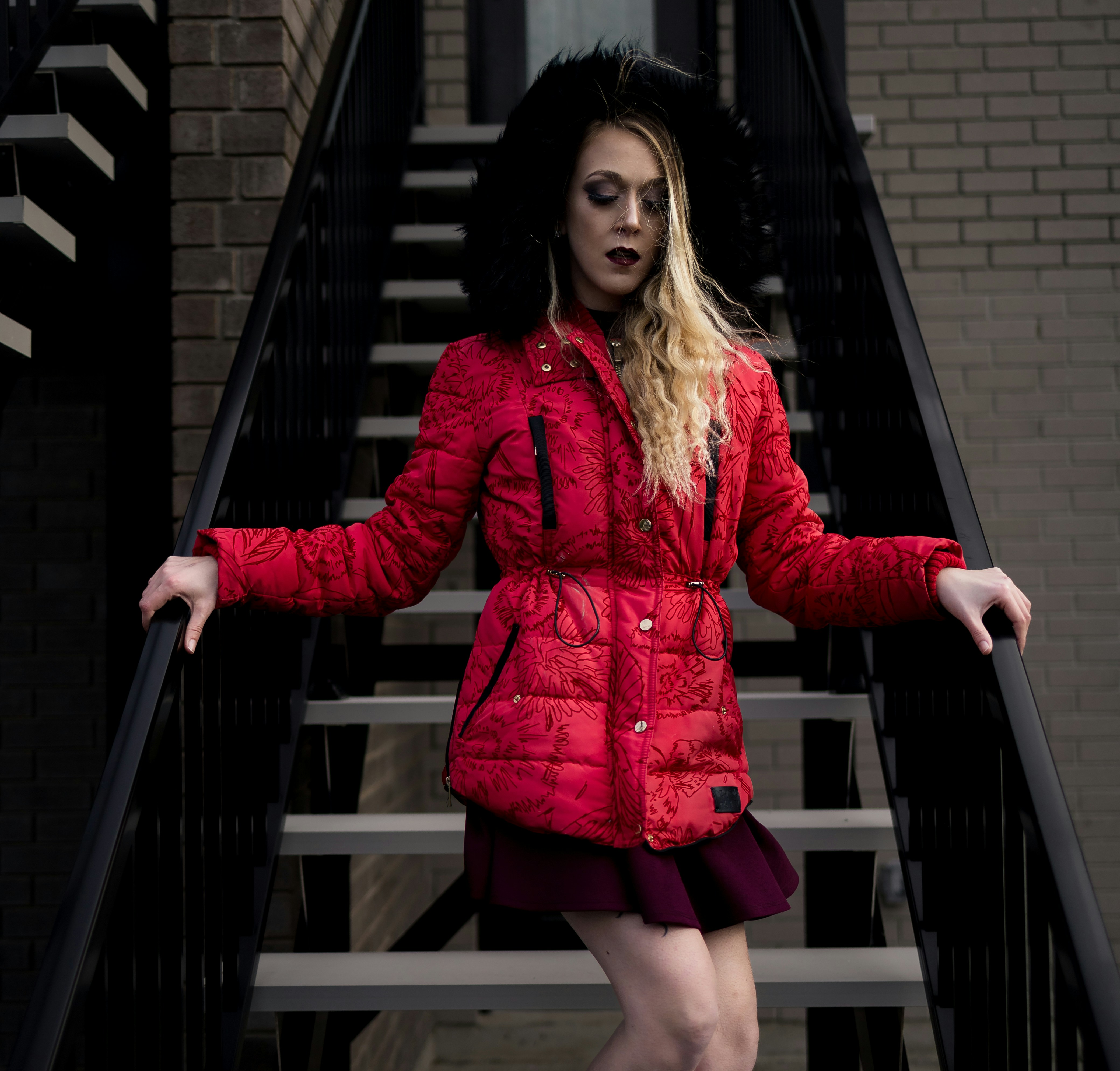 Redcoat on the Steps: Velvet Night on Urban Stairs
