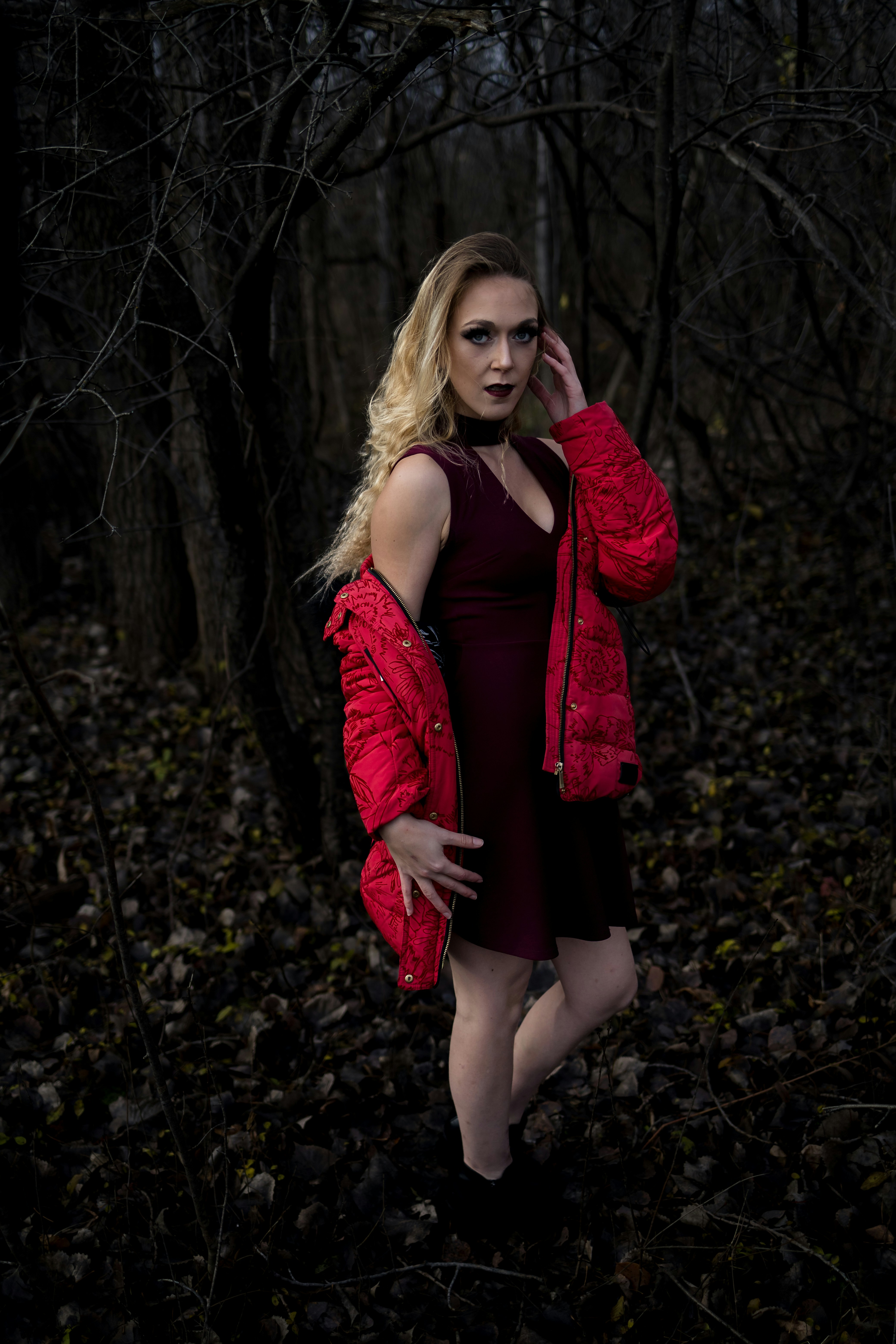 Crimson in the Pines: A Portrait in Autumn Twilight