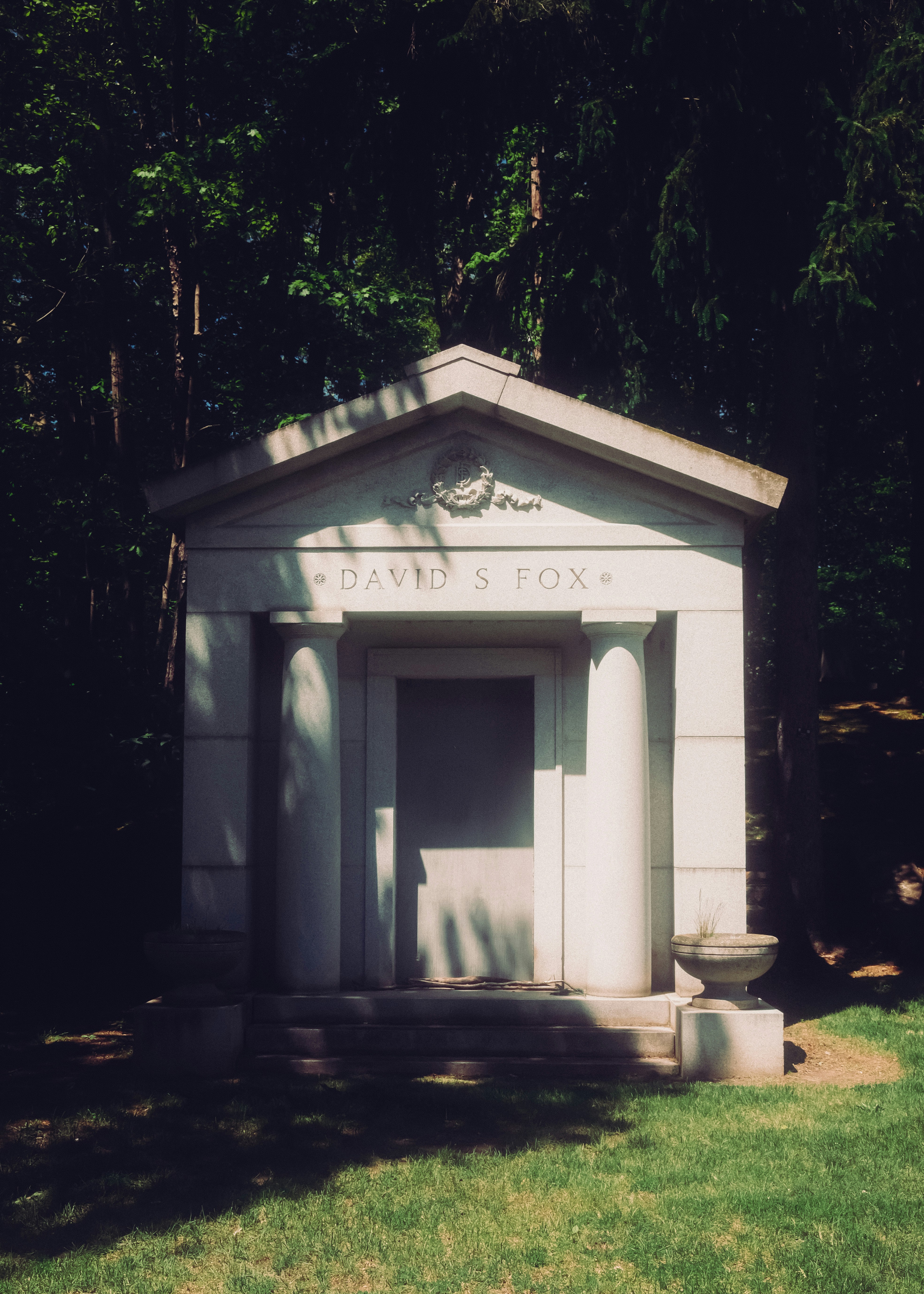 Lonely Mausoleum of David S. Fox Amid Shadowed Pines