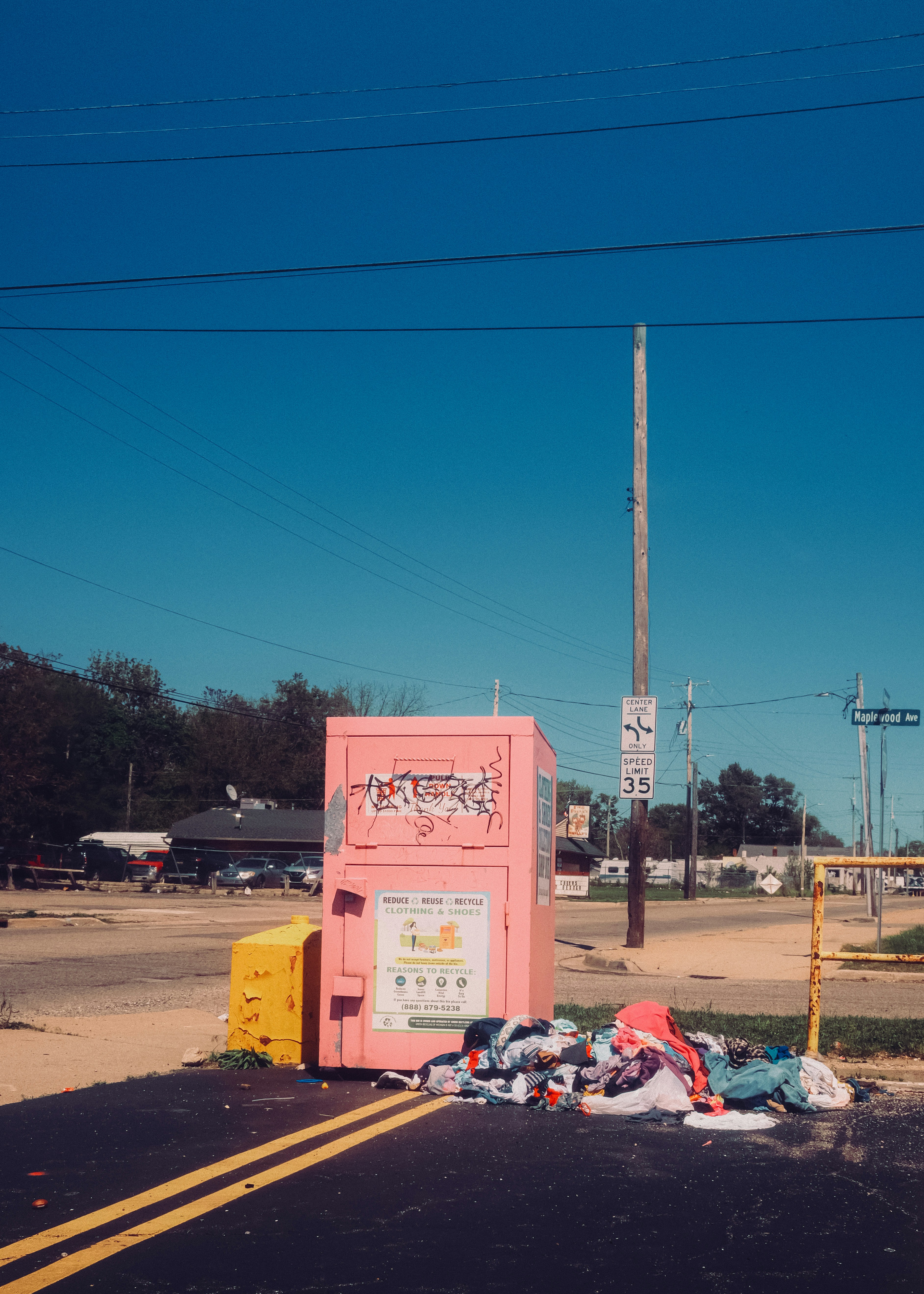 Pink Utility Box Beneath a Clear Sky