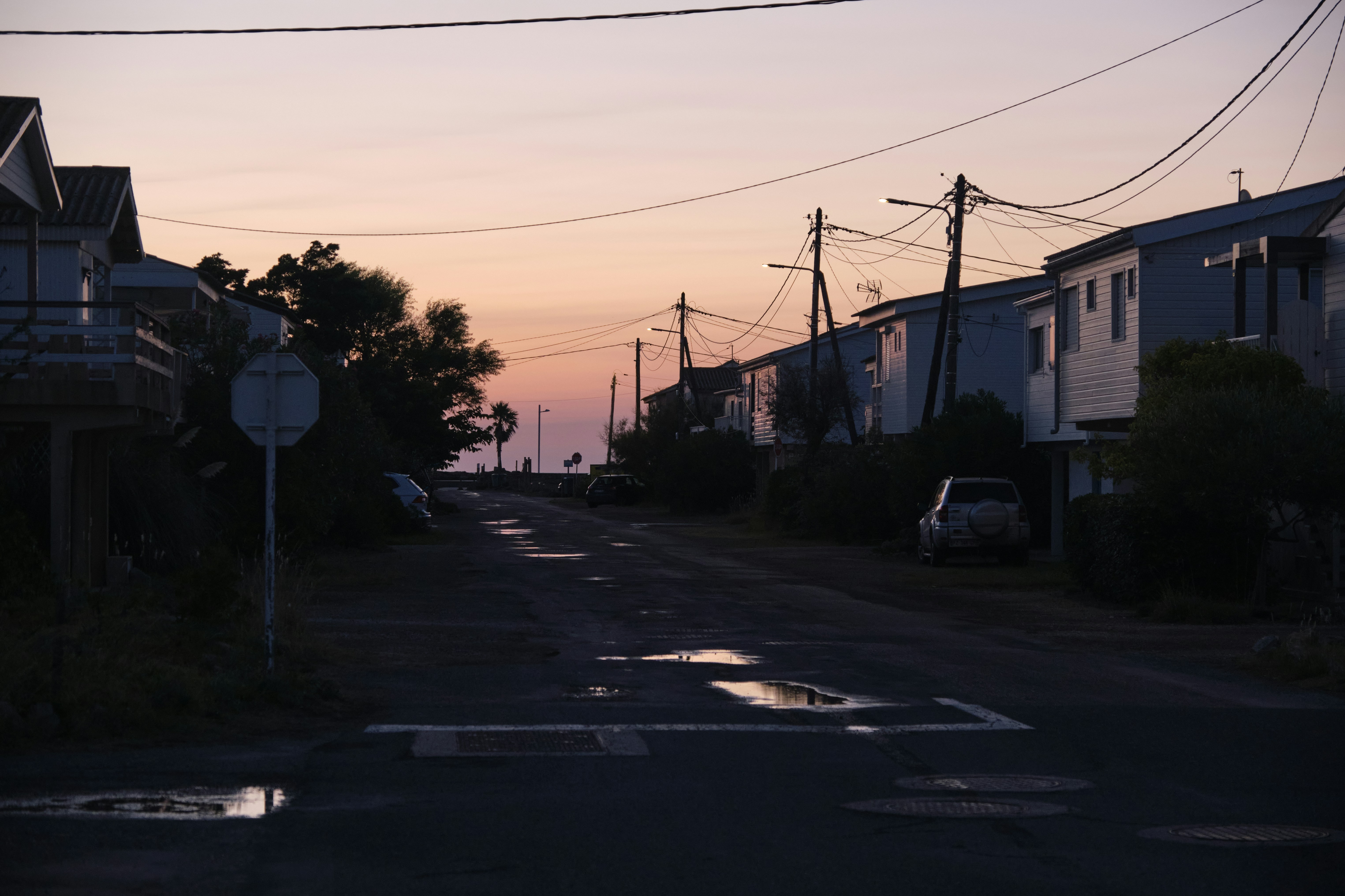 Dusk Along a Quiet Coastal Street