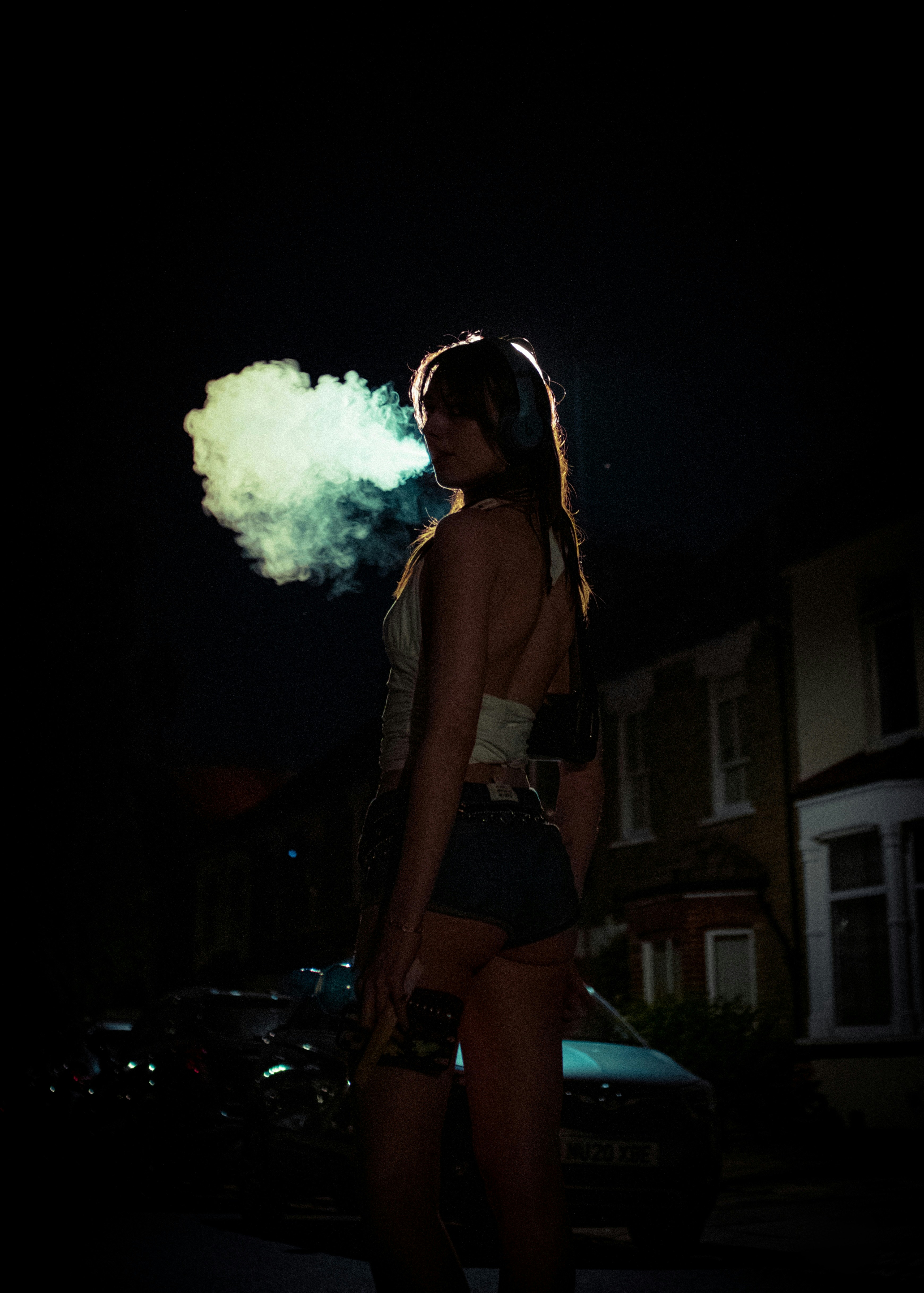 Neon Breath: A Night Portrait with Vapor Halo