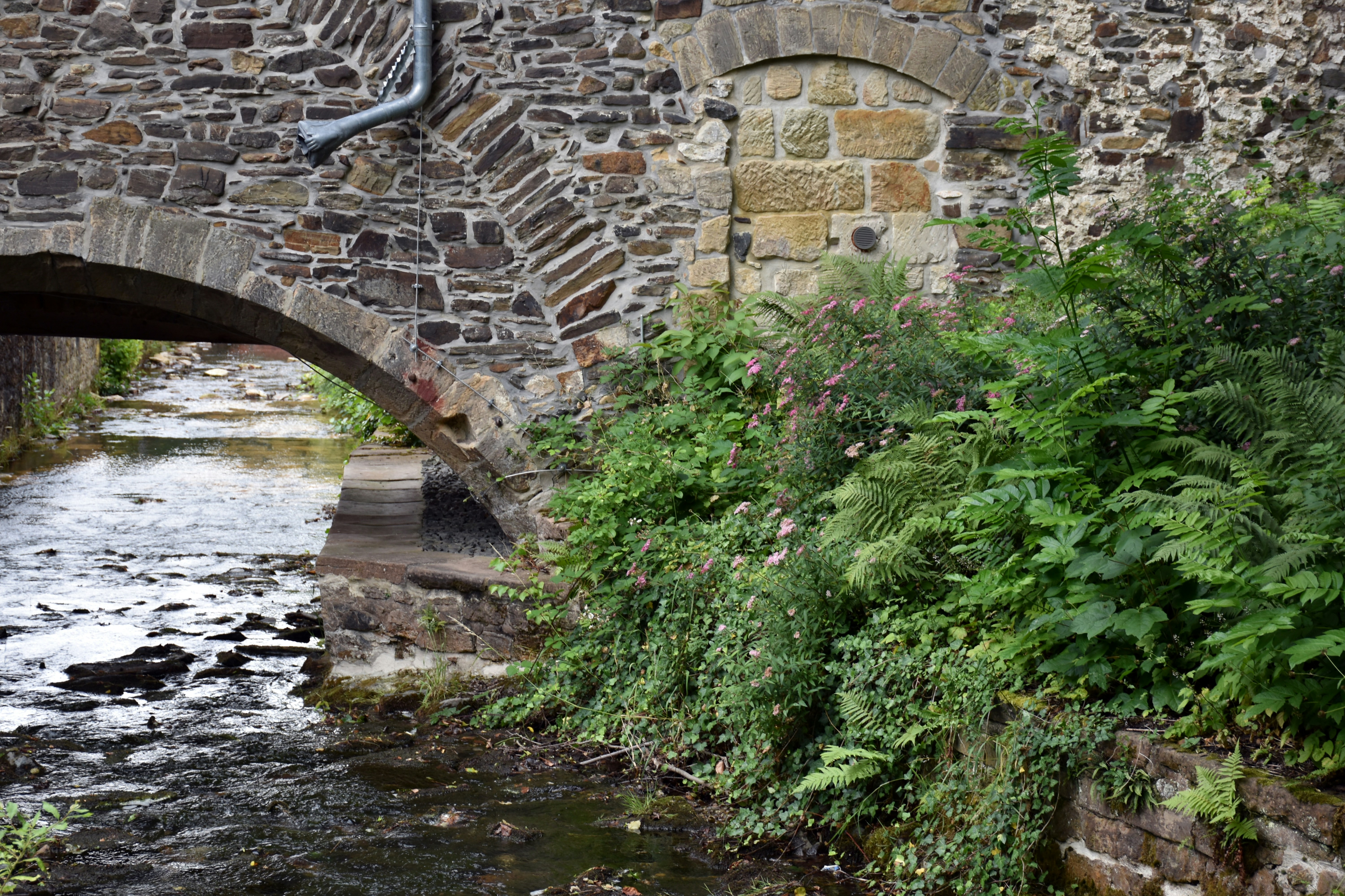 Stone Arch and Living Green near a Riverbank