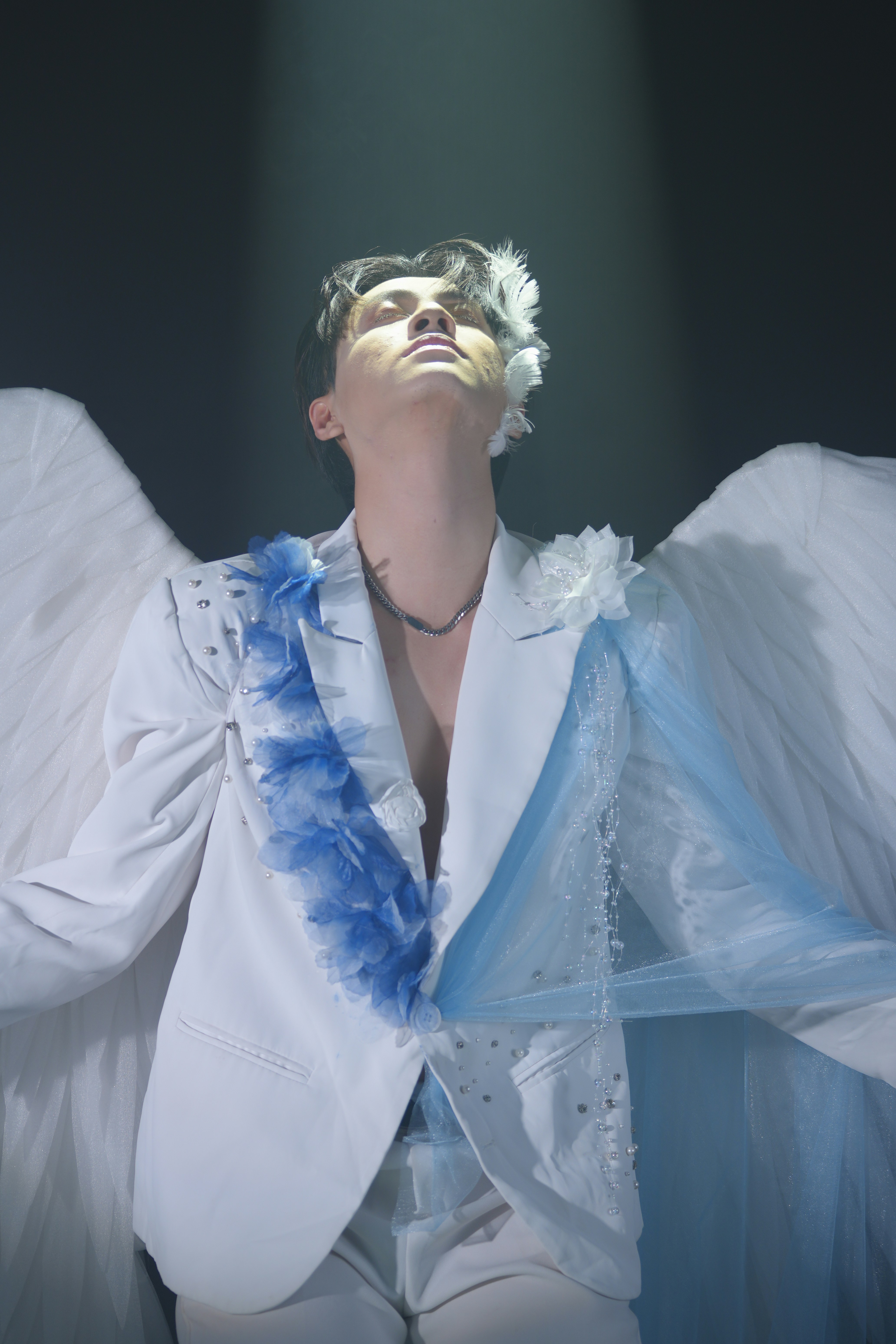Ascendant in White: A Silhouette of Stage Wings and Light