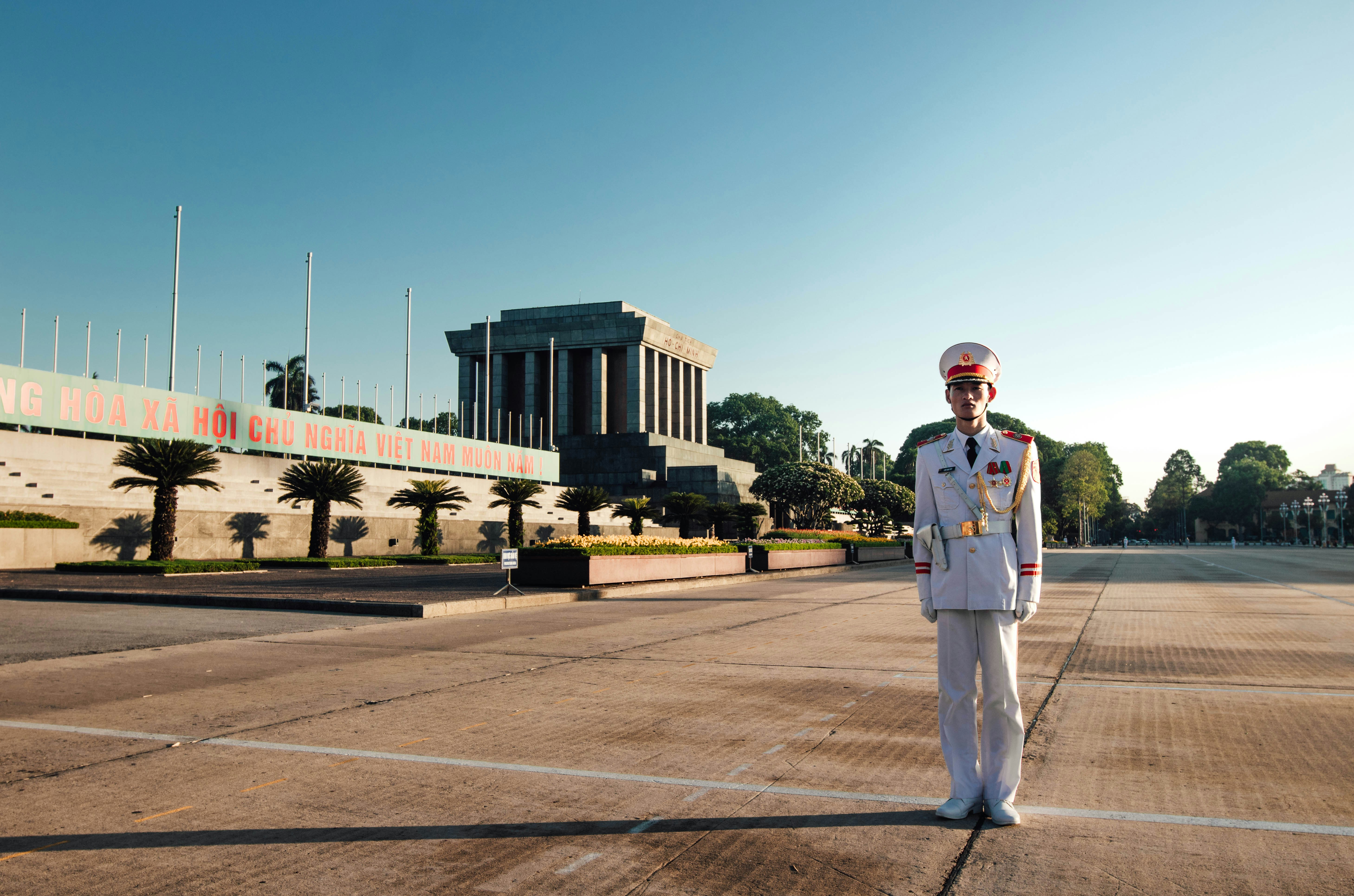 Sentinel in the Square: A solitary guard at a monumental ceremony